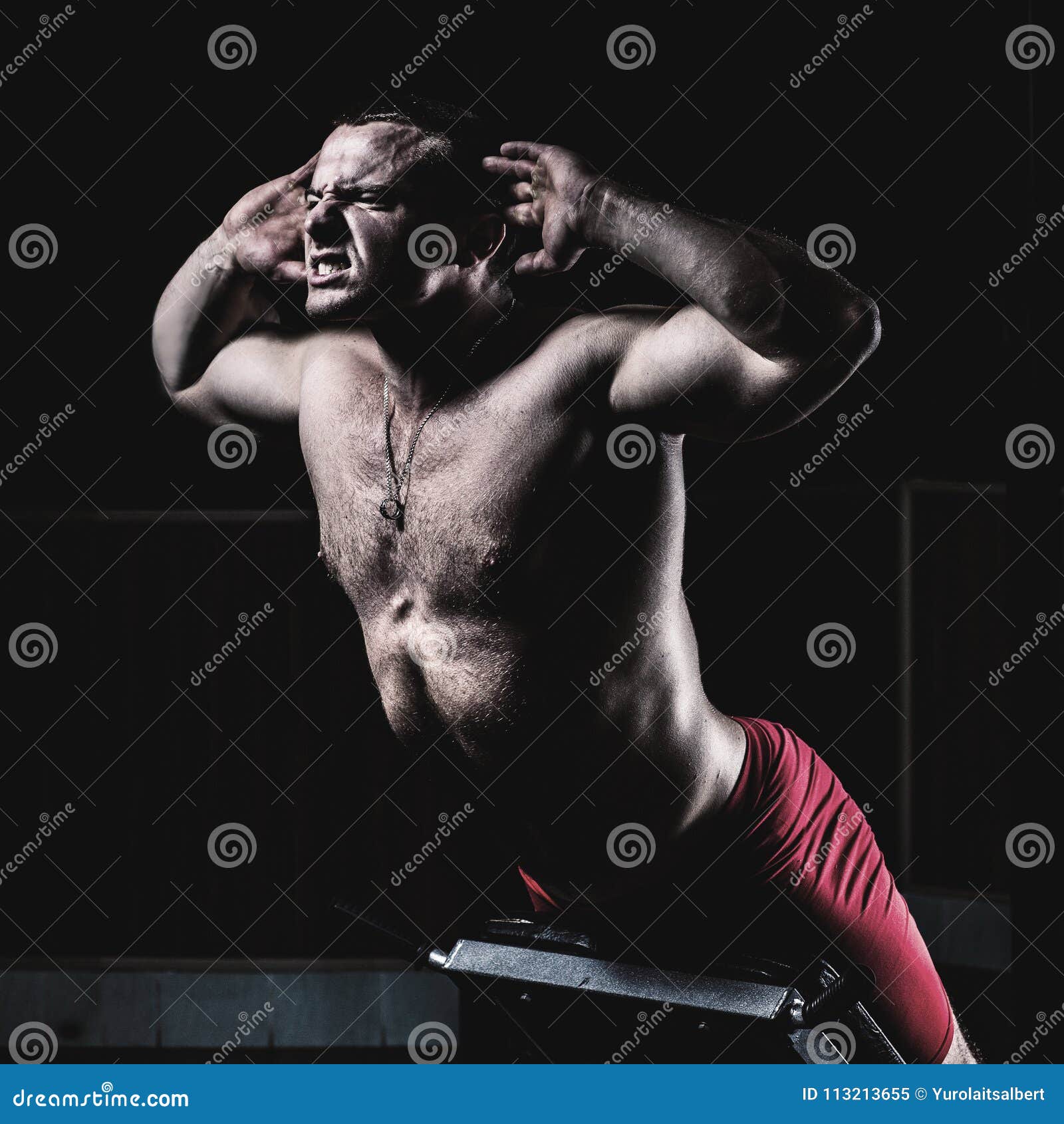 Bodybuilder Nimmt an Einem Simulator in Der Turnhalle Teil Stockbild ...