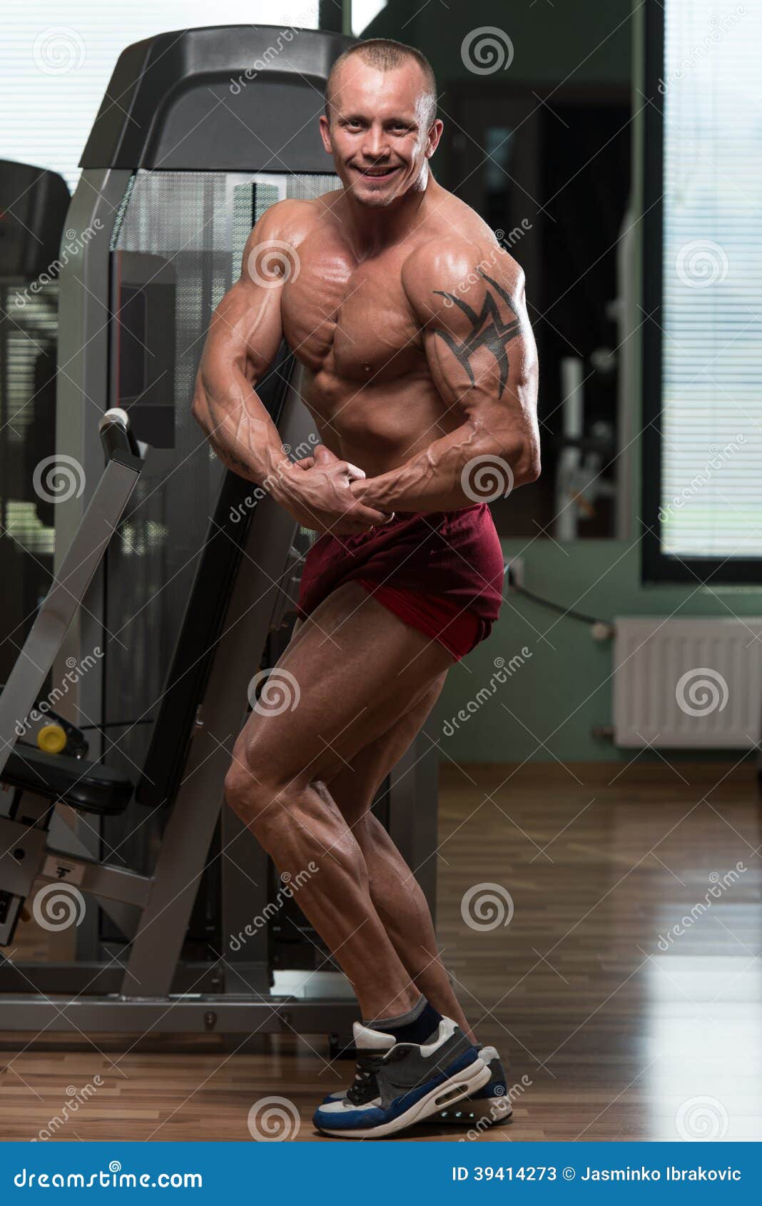Bodybuilder Performing Side Chest Pose Stock Image - Image of male ...