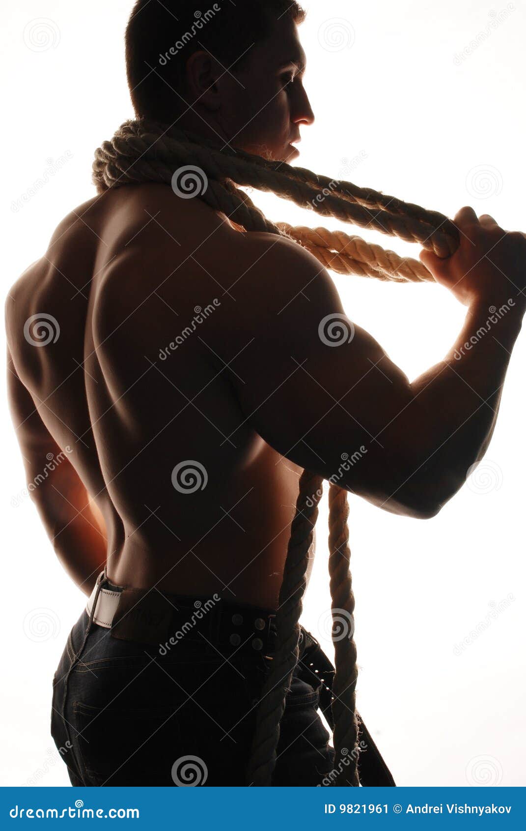 Bodybuilder Posing with Rope Stock Image - Image of posing, pulling ...