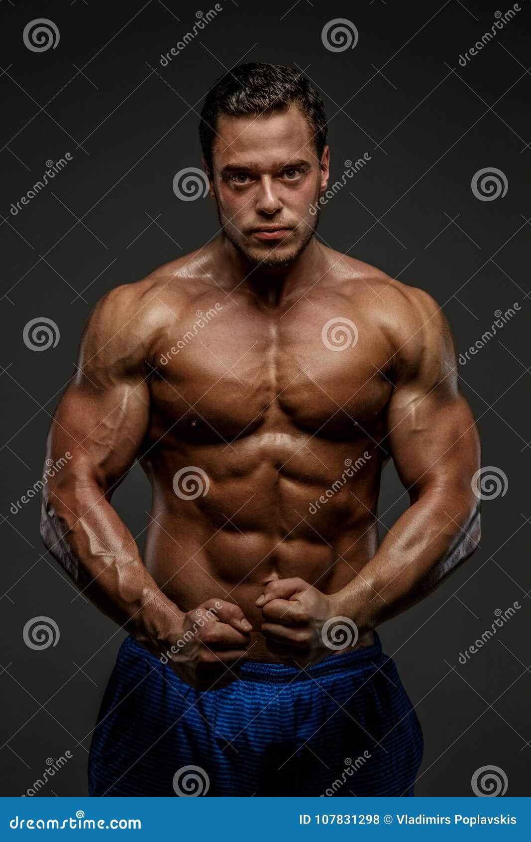 Awesome Muscular Guy Posing in Studio. Stock Photo - Image of energy ...