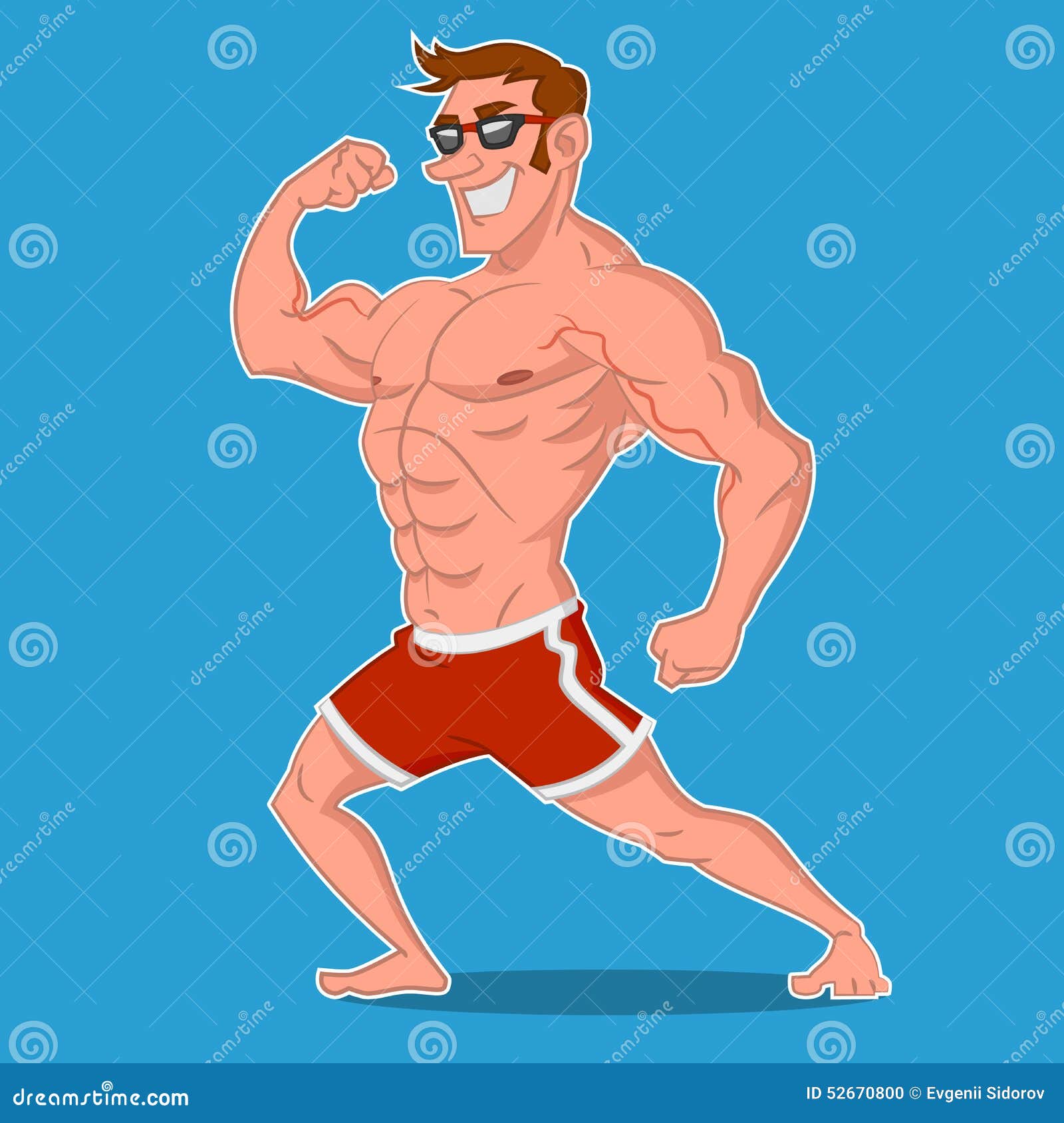 Bodybuilder Posing Showing Biceps. Vector Cartoon Illustration ...