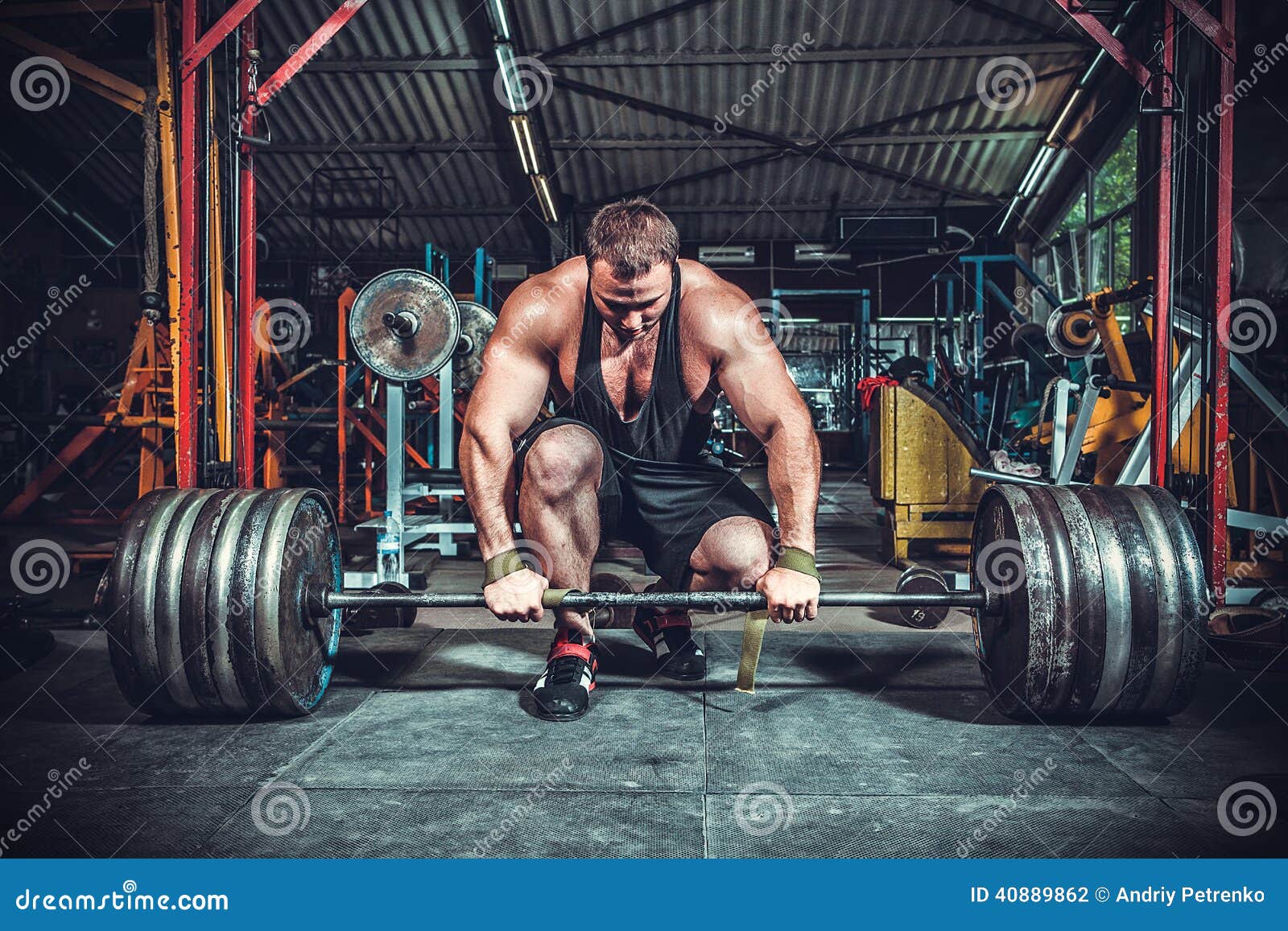 Bodybuilder Preparing for Deadlift of Barbell Stock Photo - Image of ...