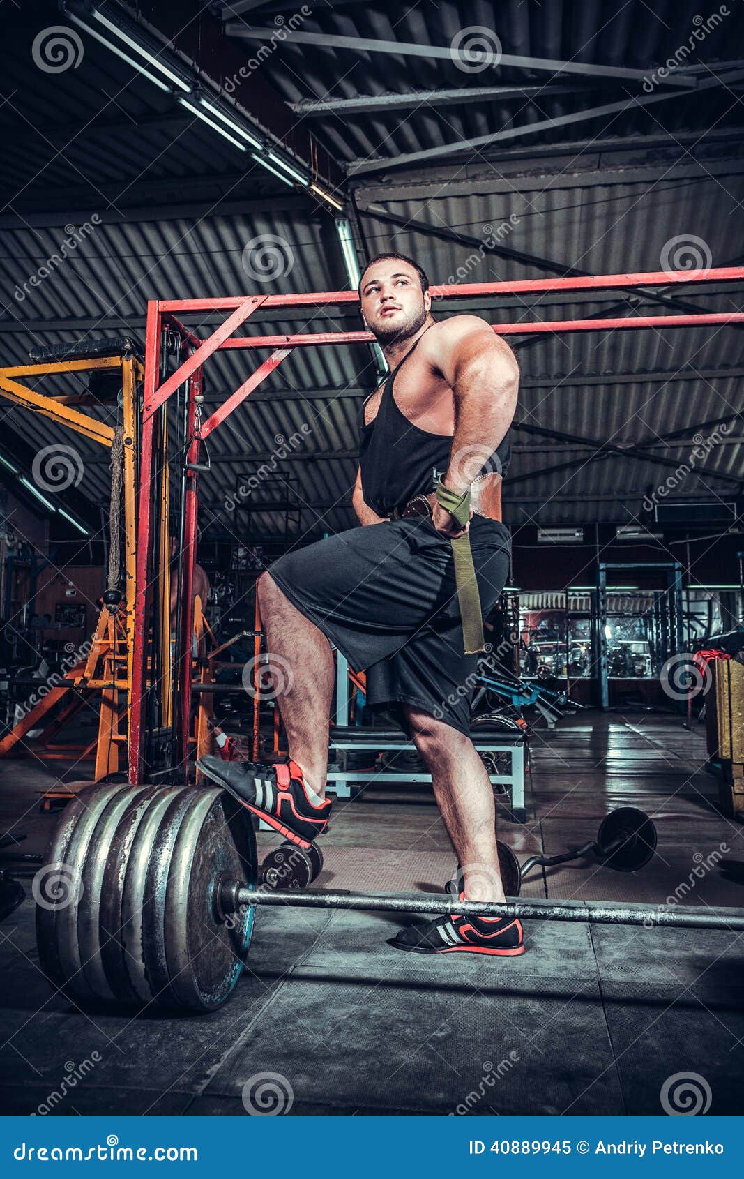 Bodybuilder Preparing for Deadlift of Barbell Stock Image - Image of ...
