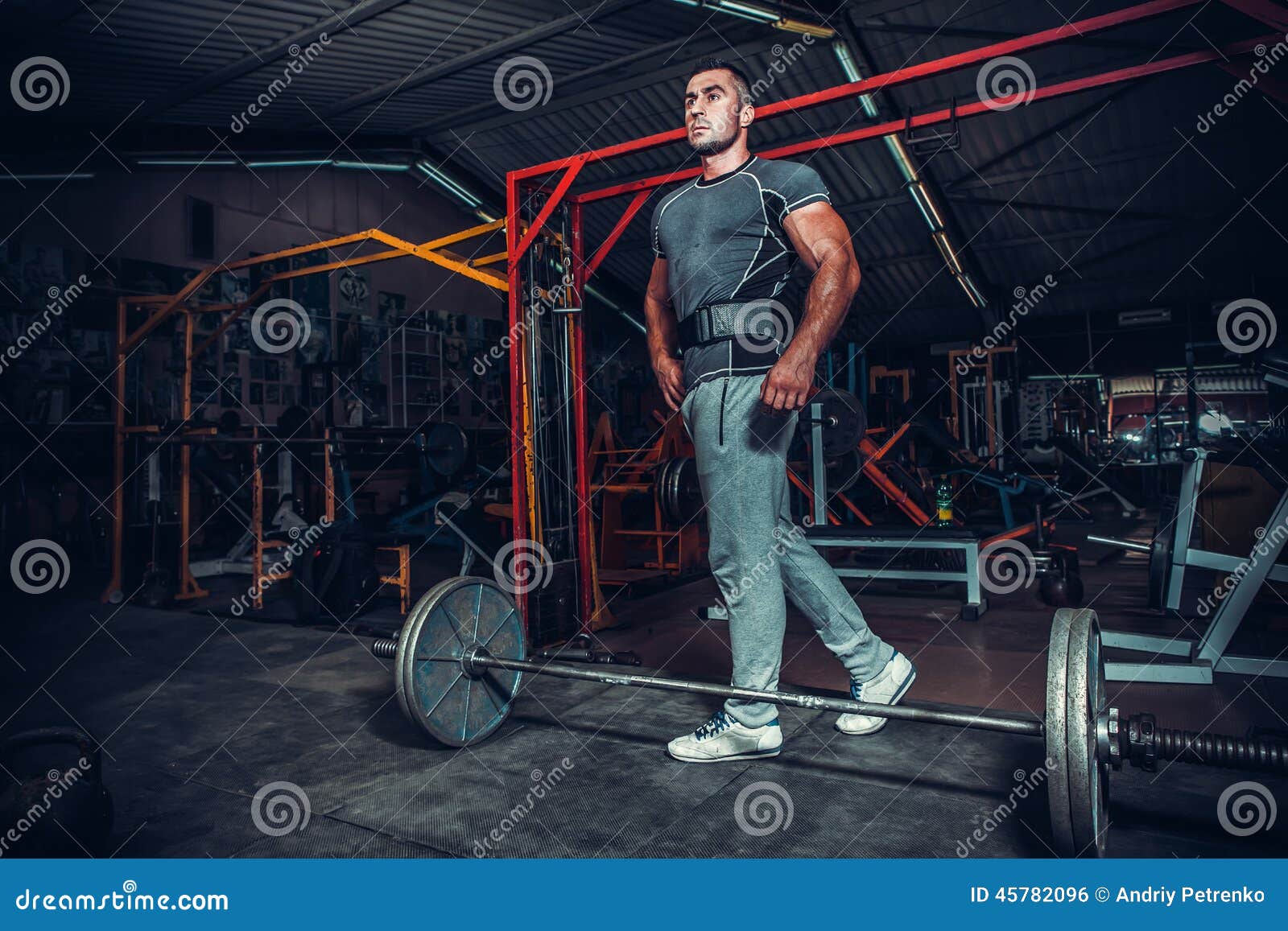 Bodybuilder Preparing for Deadlift of Barbell Stock Photo - Image of ...