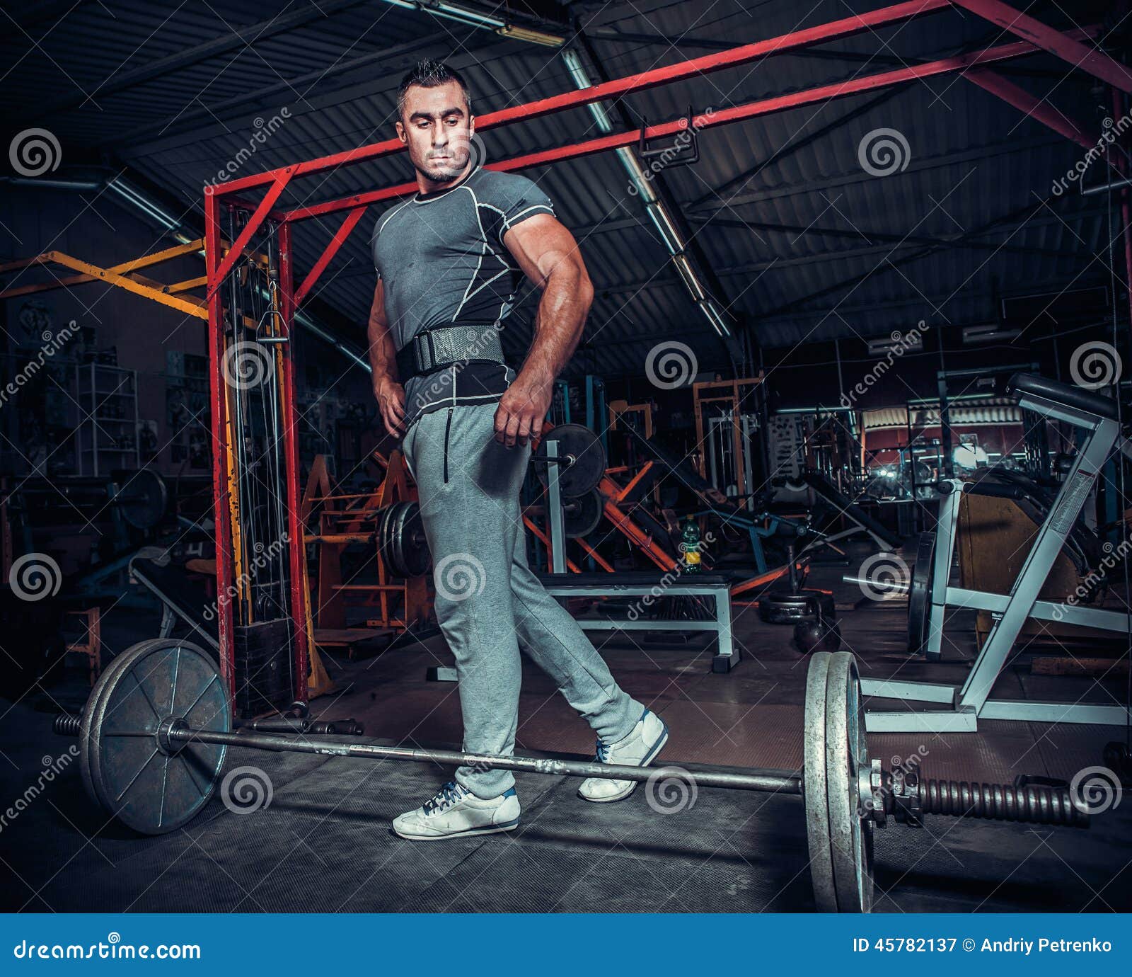 Bodybuilder Preparing for Deadlift of Barbell Stock Image - Image of ...