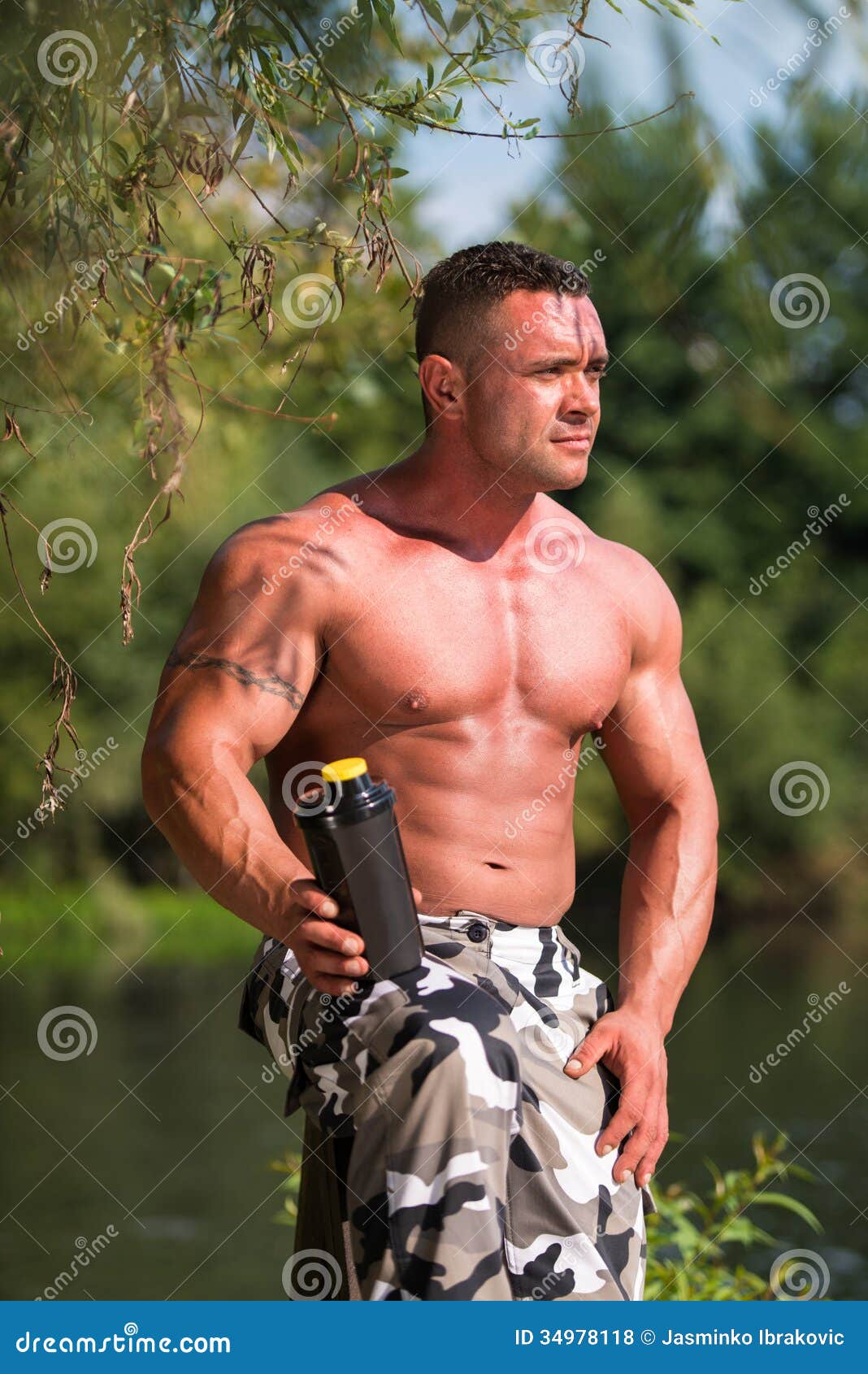 Bodybuilder with Protein Shake Stock Photo - Image of army, protein ...