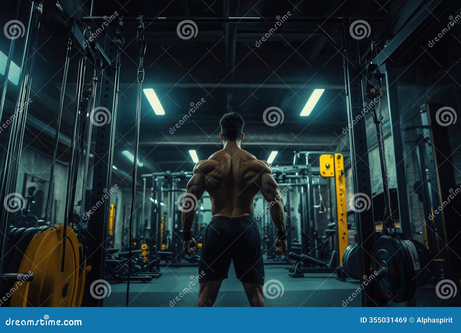 Bodybuilder Showing Back Muscles in a Modern Gym Stock Image - Image of ...