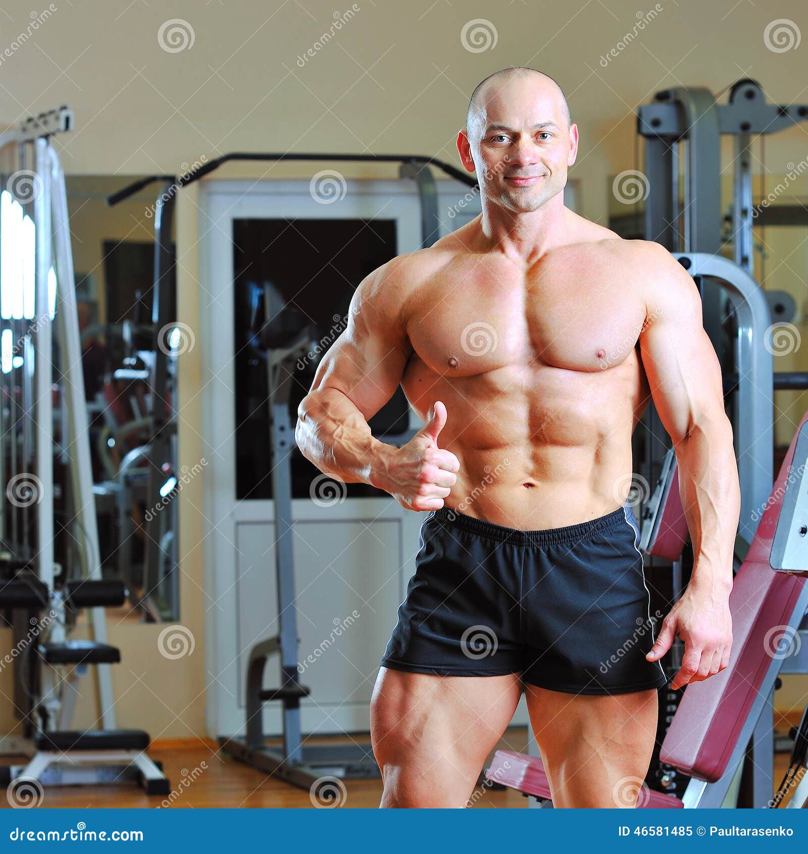 Bodybuilder Showing Thumbs Up in Gym Stock Image - Image of biceps ...