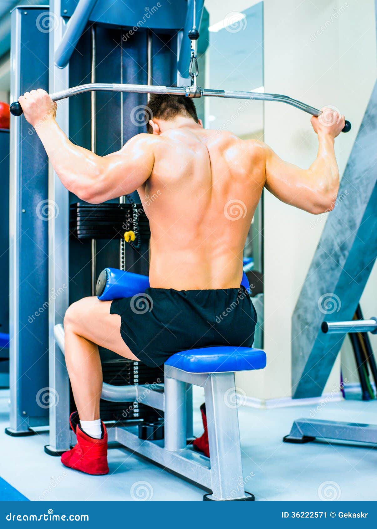 Bodybuilder with simulator stock image. Image of heavy - 36222571