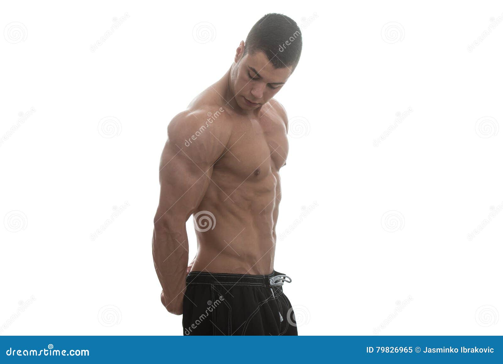 Bodybuilder with Six Pack Over White Background Stock Image - Image of ...