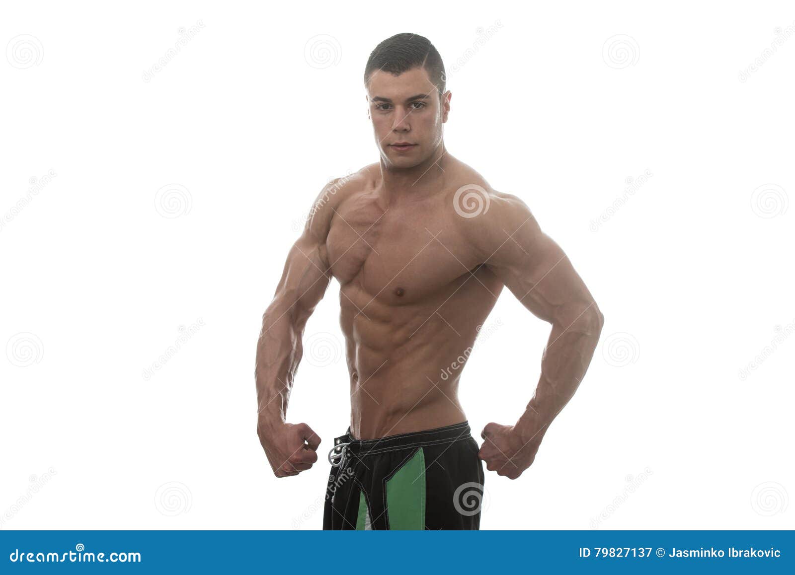 Bodybuilder with Six Pack Over White Background Stock Image - Image of ...