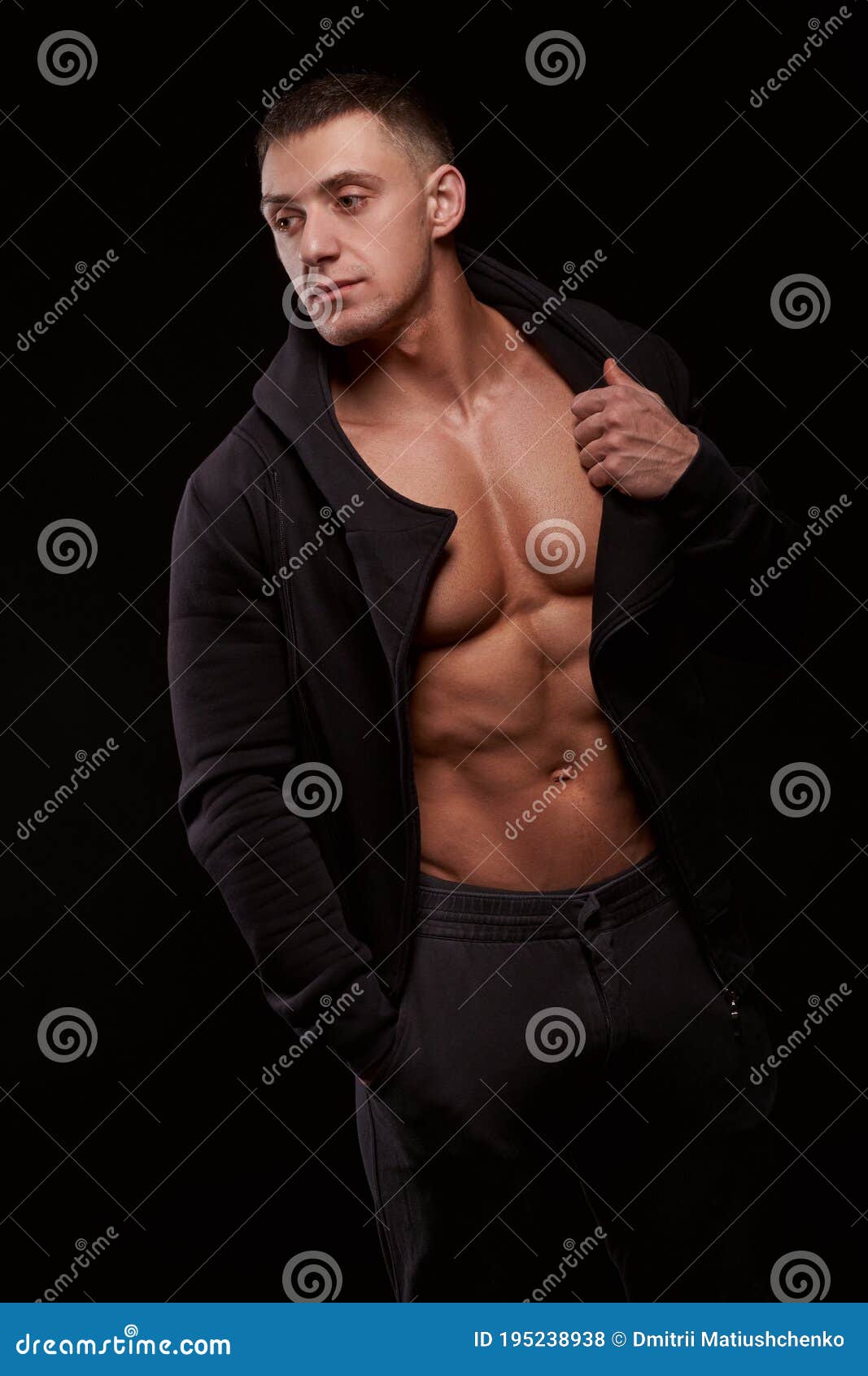Bodybuilder Standing in Black Hoodie Stock Photo - Image of portrait ...