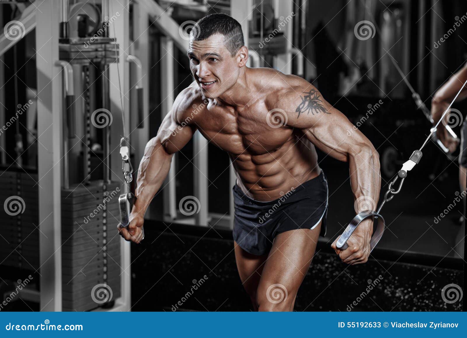 Bodybuilder Training Chest on Simulator in the Gym Stock Image - Image ...