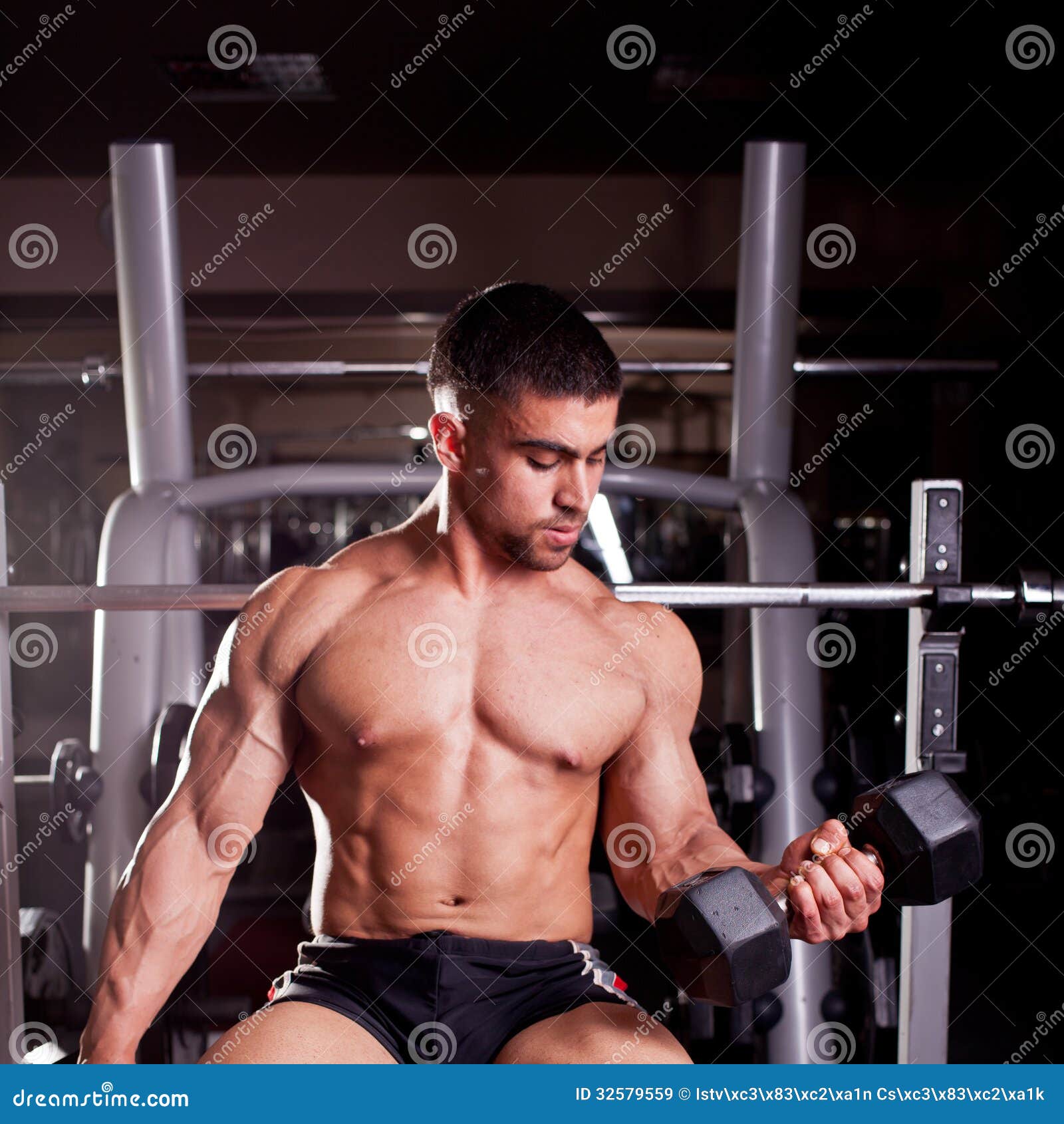 Bodybuilder training stock image. Image of dumbbell, fitness - 32579559
