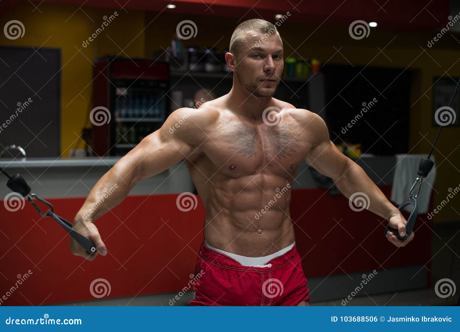 Chest Workout Cable Crossover in Gym Stock Photo - Image of muscle ...