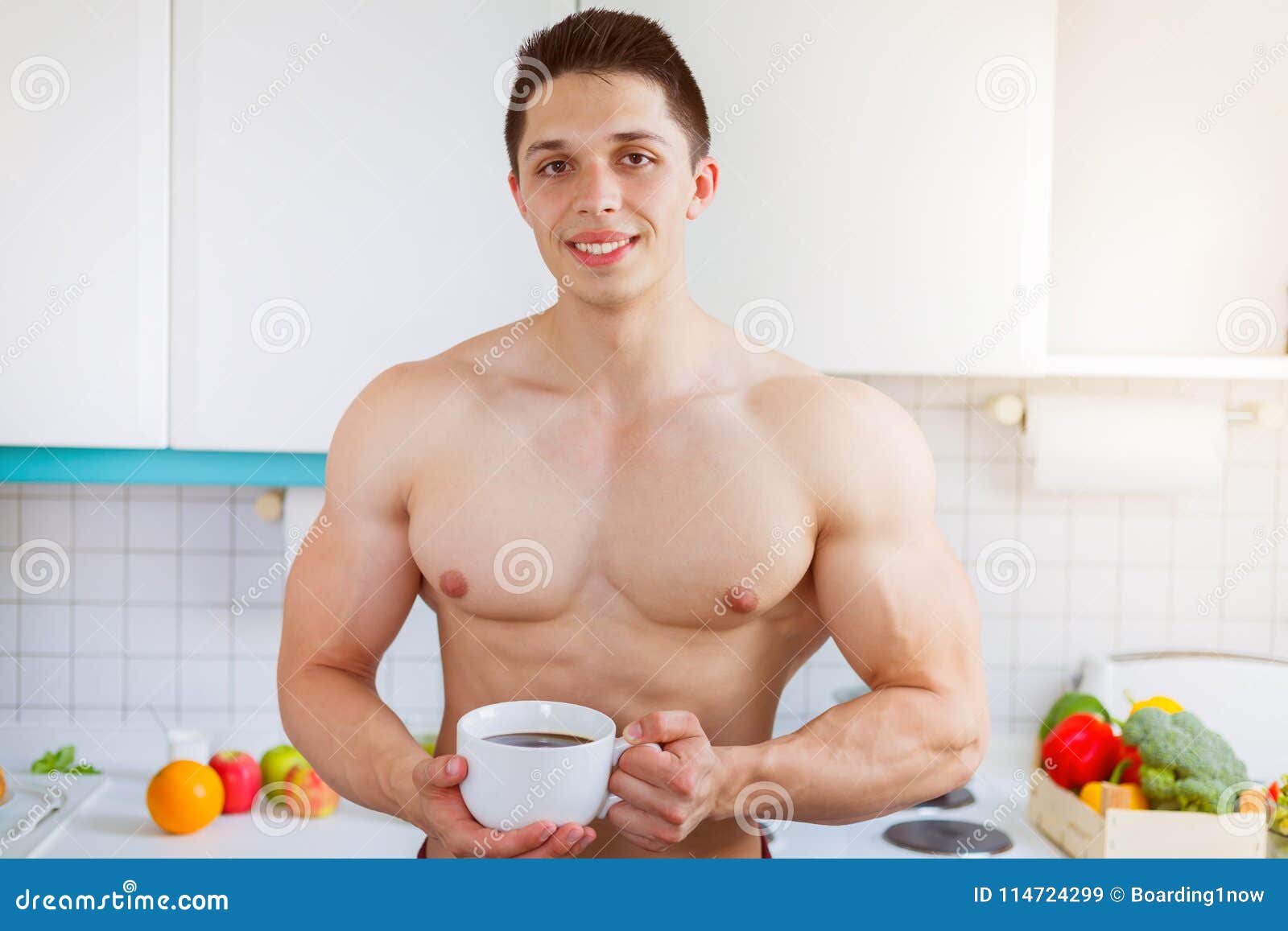 Bodybuilder Young Man Shirtless Drinking Coffee in the Kitchen M Stock ... Bodybuilder Young Man Shirtless Drinking Coffee in the Kitchen M Stock ...