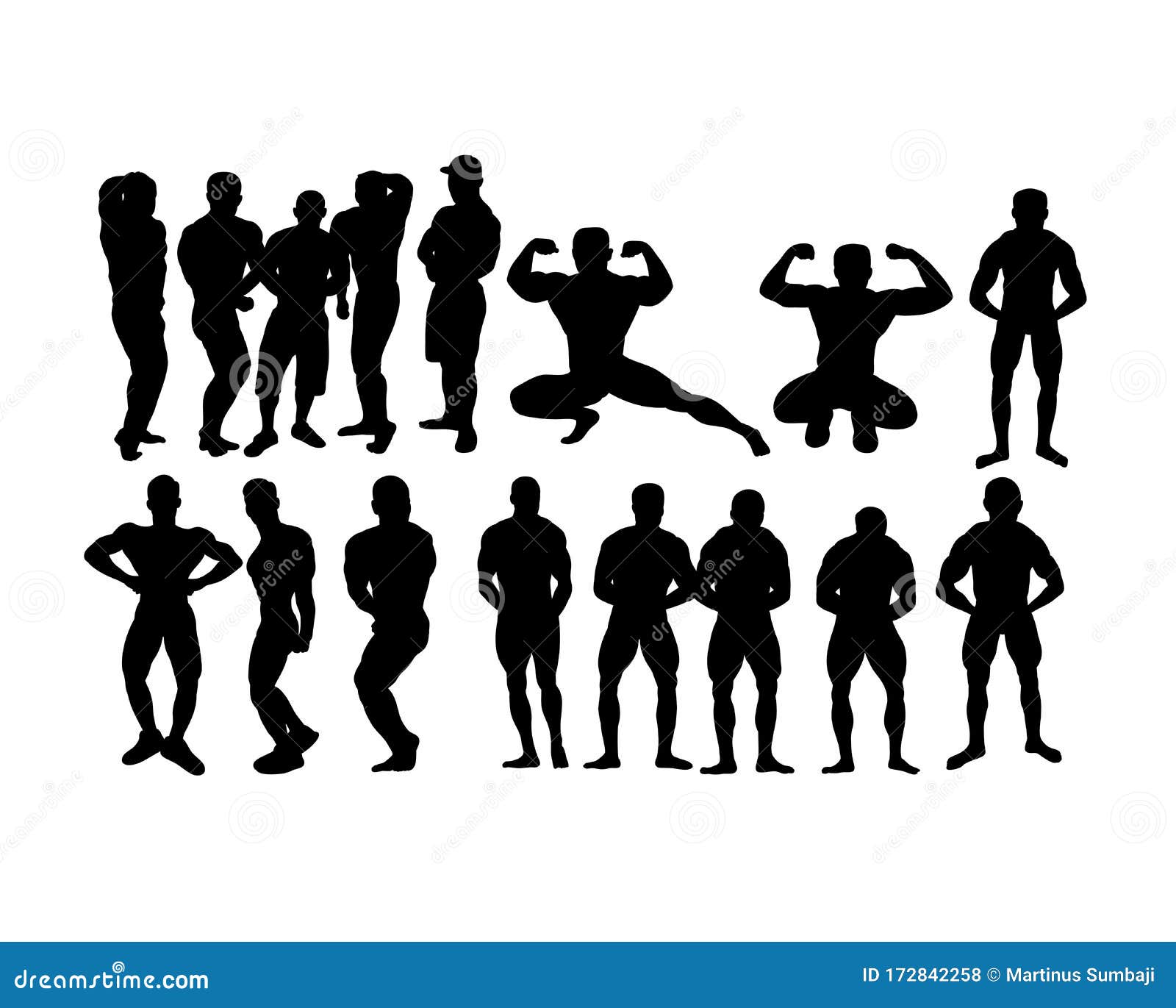 Bodybuilding Activity Silhouettes Stock Vector - Illustration of muscle ...