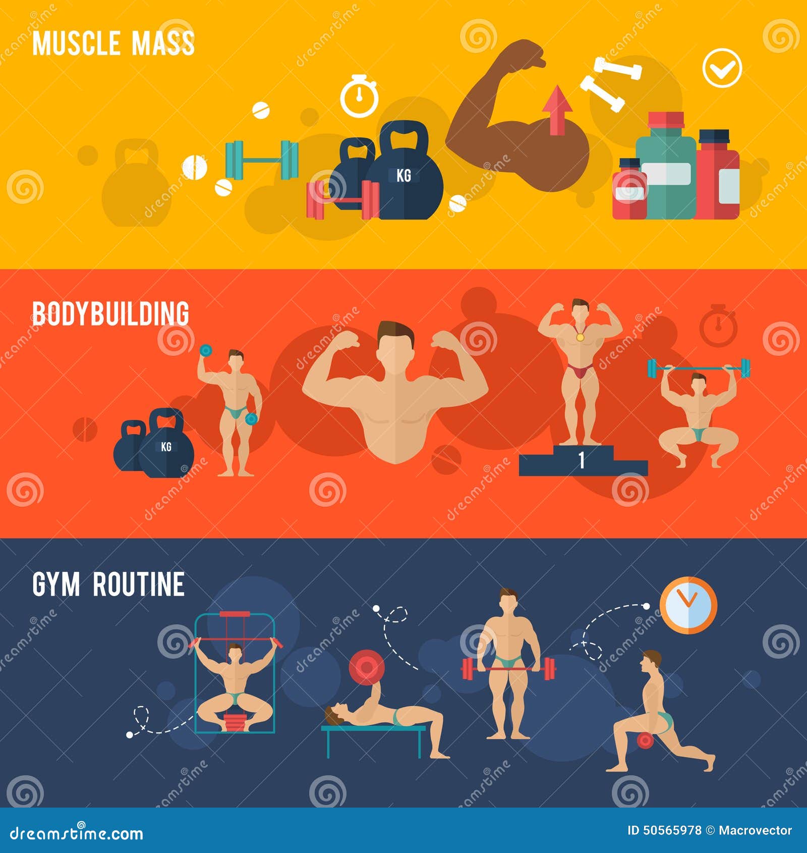 Bodybuilding Banner Set stock vector. Illustration of element - 50565978