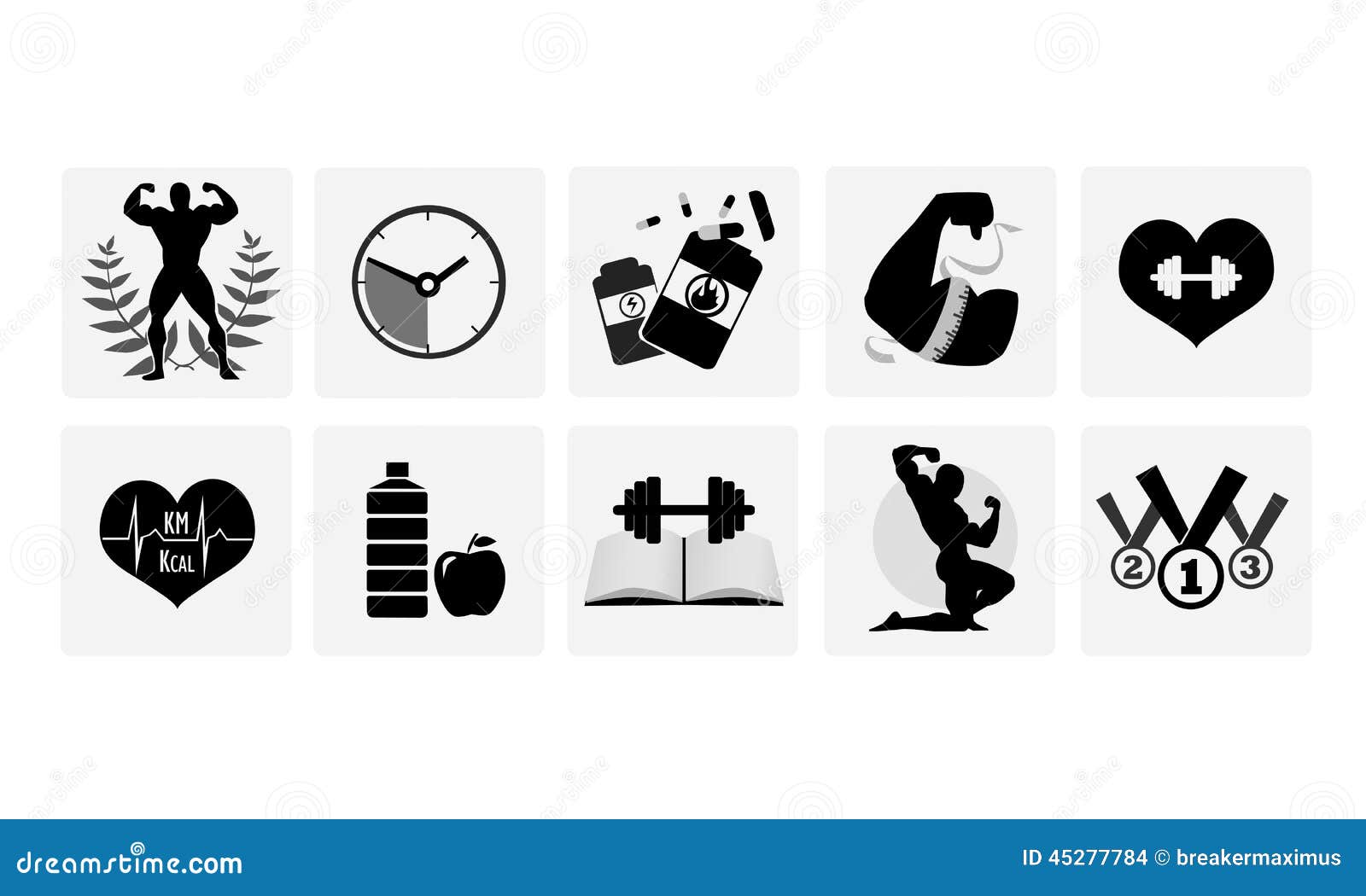 Bodybuilding and Fitness Icons Set. Stock Illustration - Illustration ...