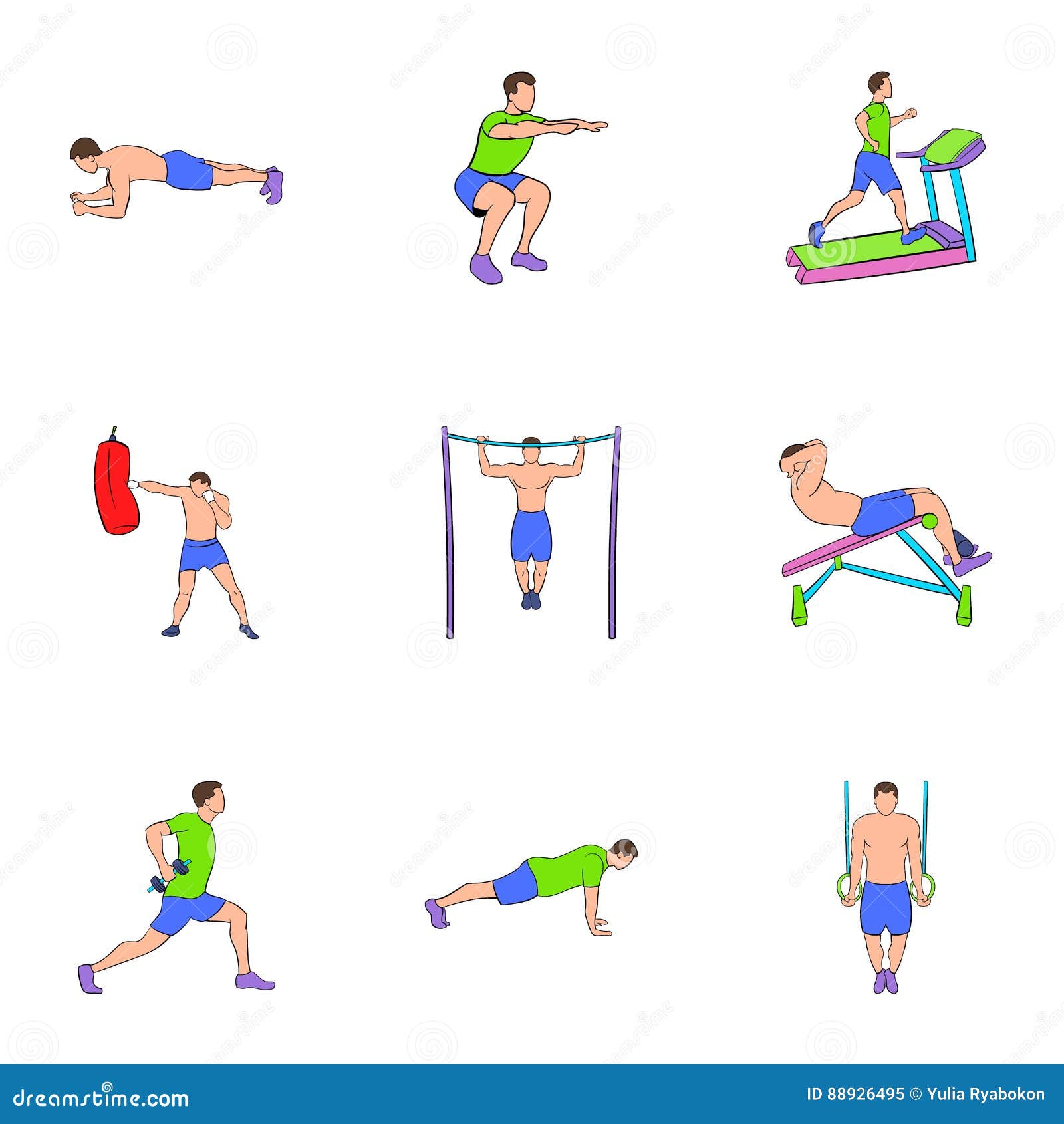 Bodybuilding Icons Set, Cartoon Style Stock Vector - Illustration of ...