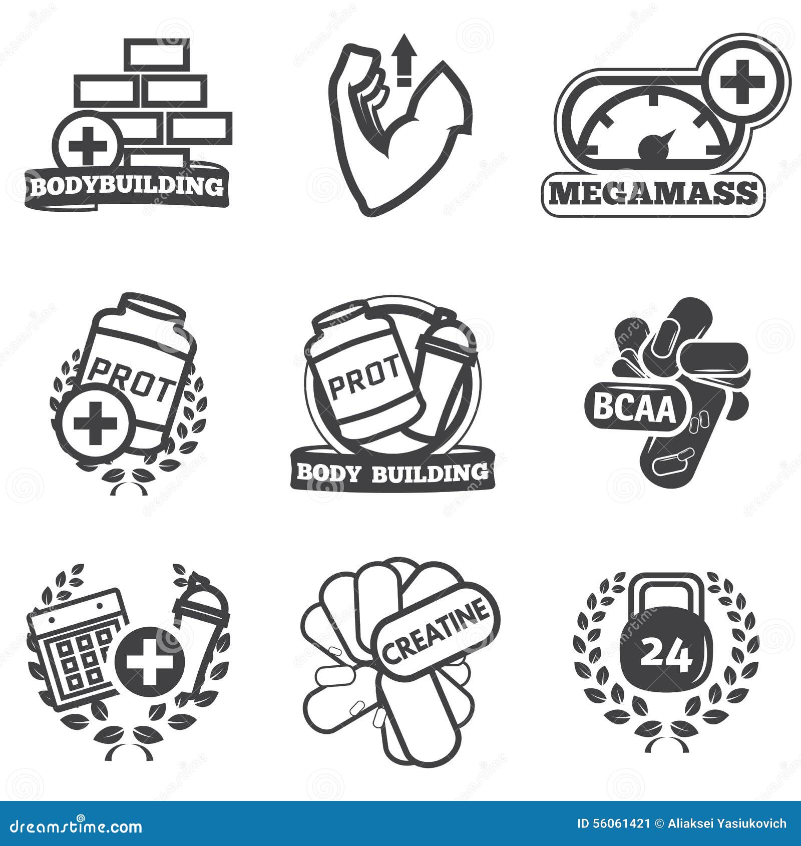 Bodybuilding icons set stock vector. Illustration of male - 56061421