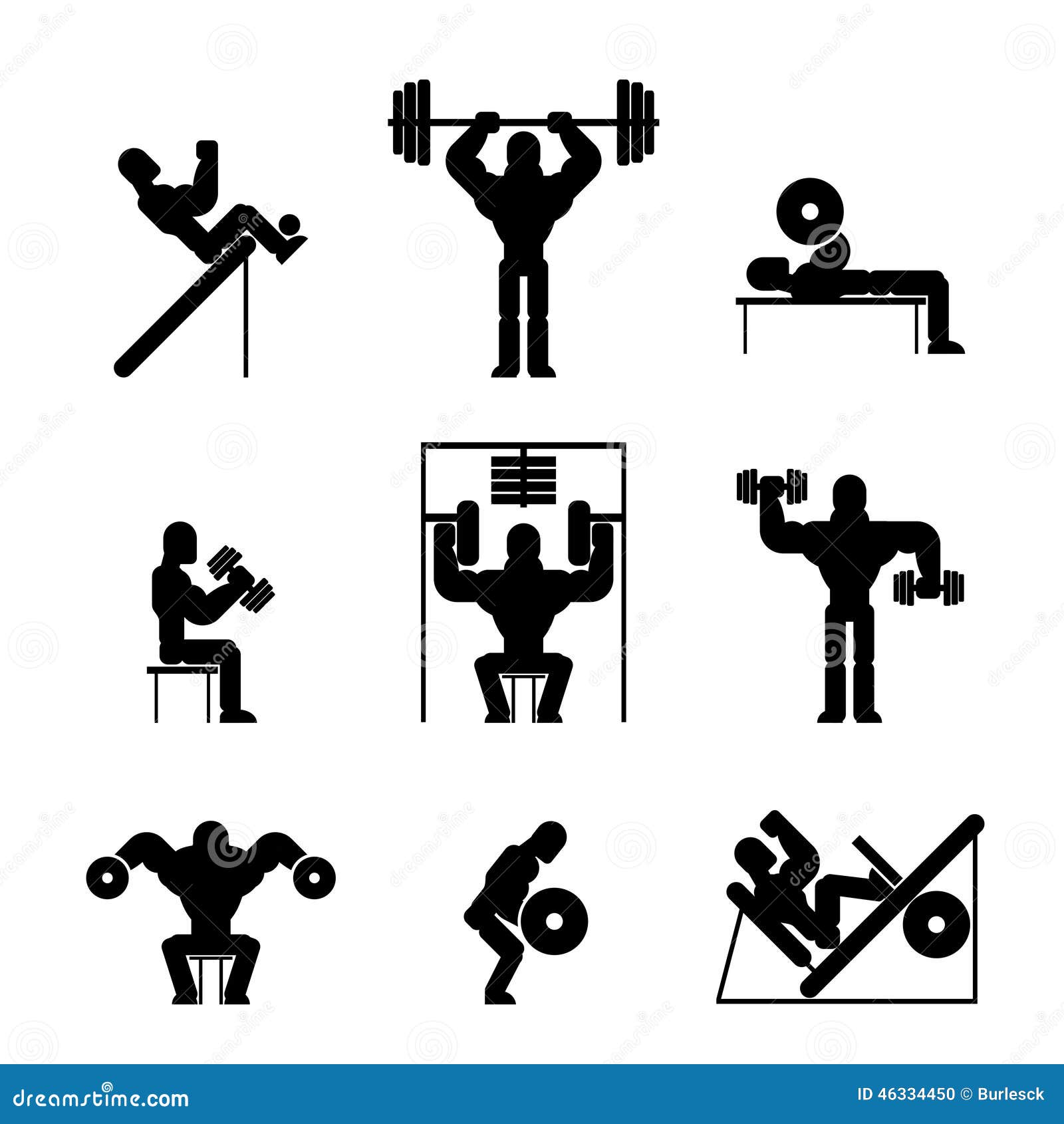 Bodybuilding and Weightlifting Icons Stock Vector - Illustration of ...
