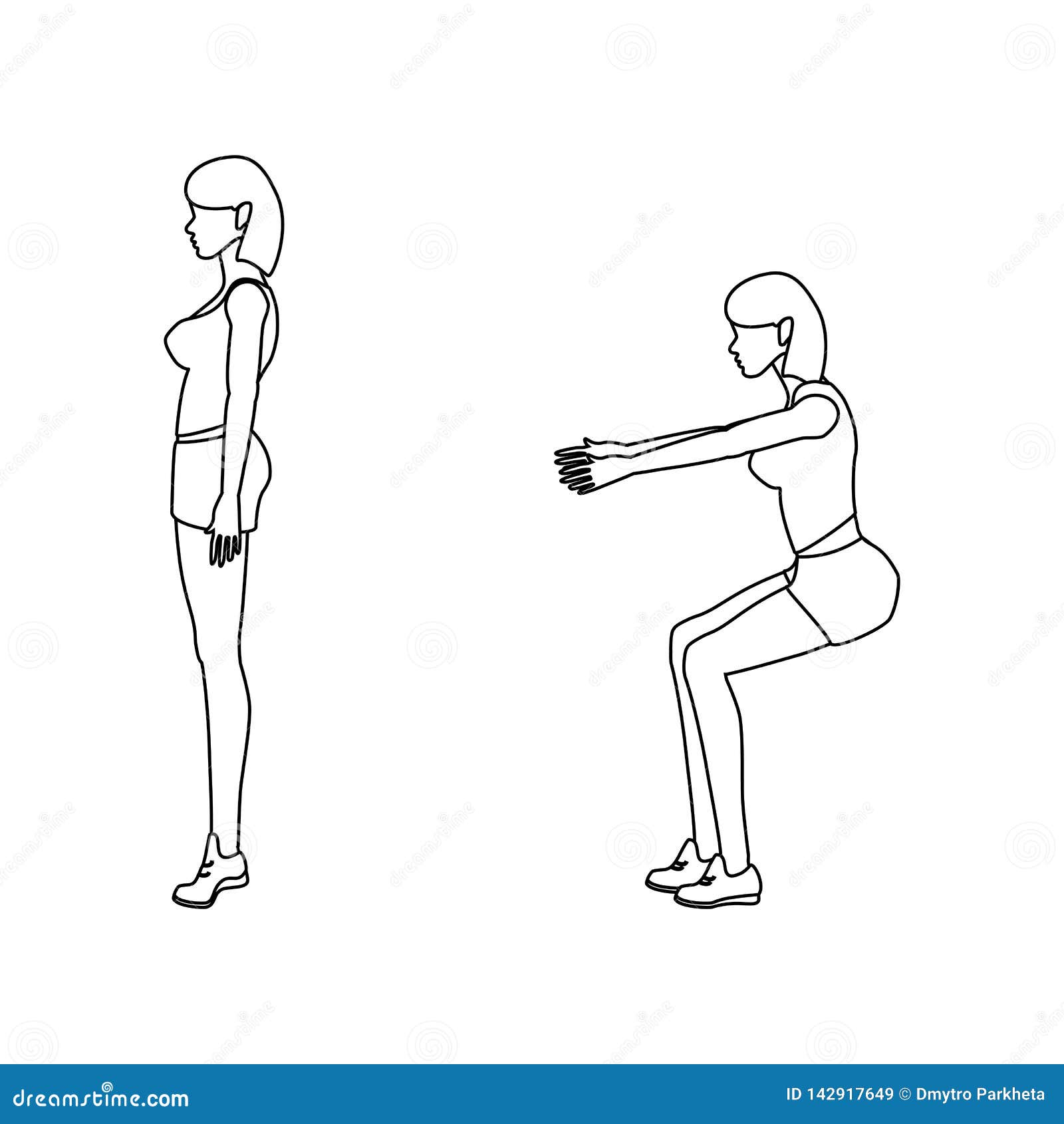 Bodyweight Squat Workout Outline Stock Vector - Illustration of sport ...