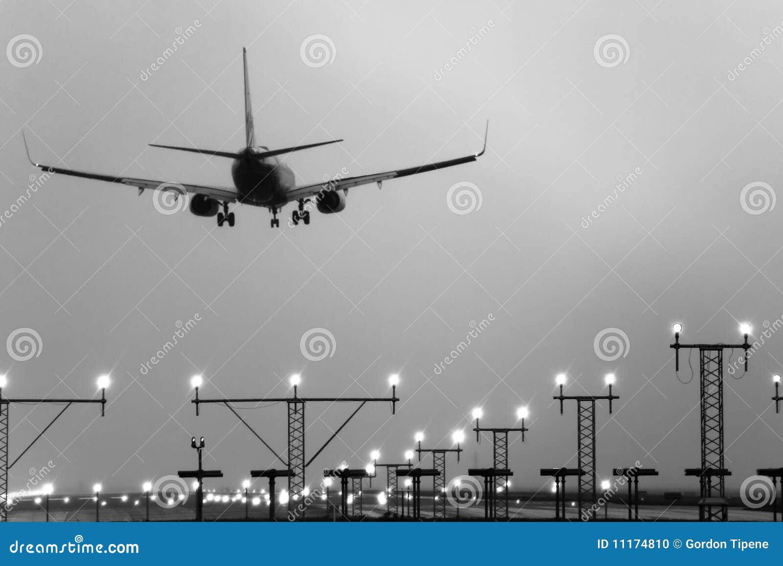 Boeing 767 Landing with Runway Lights on. Stock Photo - Image of flight ...