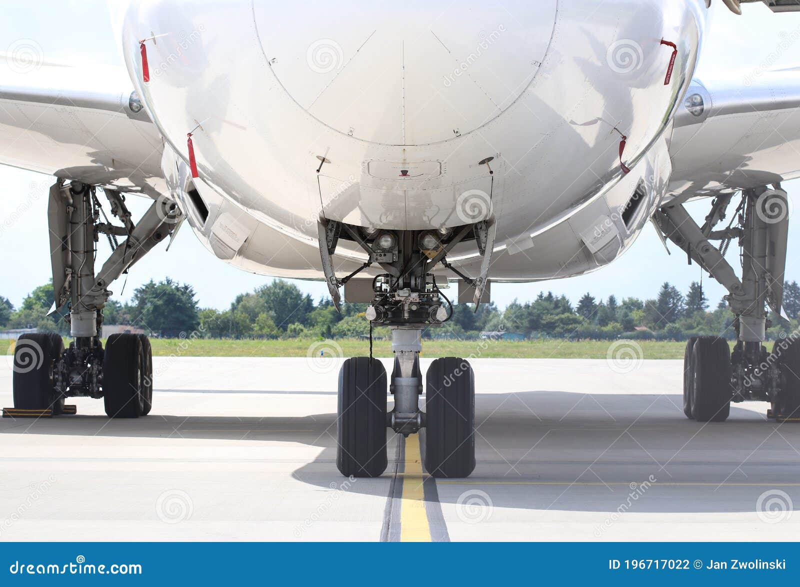 Huge Chassis Gear Wheels Of The Aircraft Rubber Discs Under The Wing In ...
