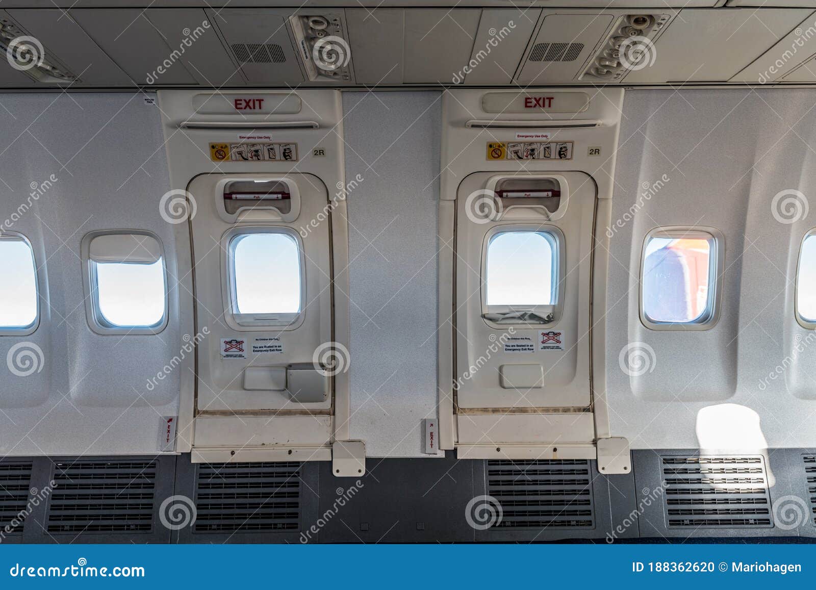 Boeing 737-800 Emergency Exit Close-up in the Middle of the Passenger ...