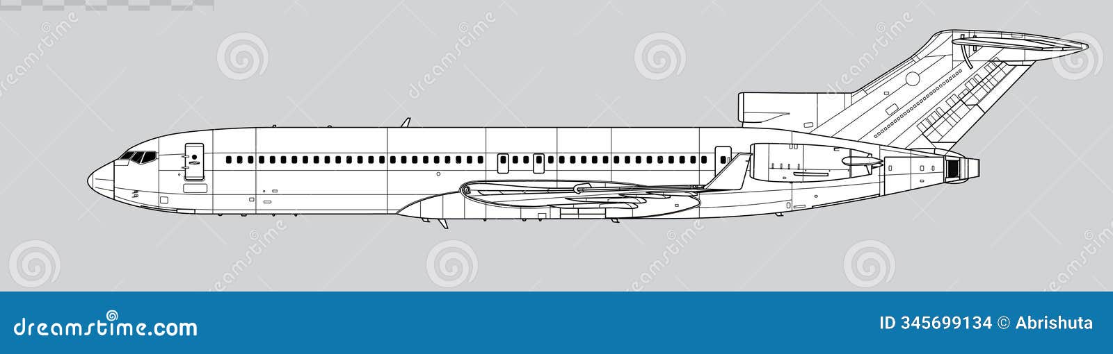 Boeing 727-100 Super 27. Vector Drawing Of Mid-range Jet Airliner ...