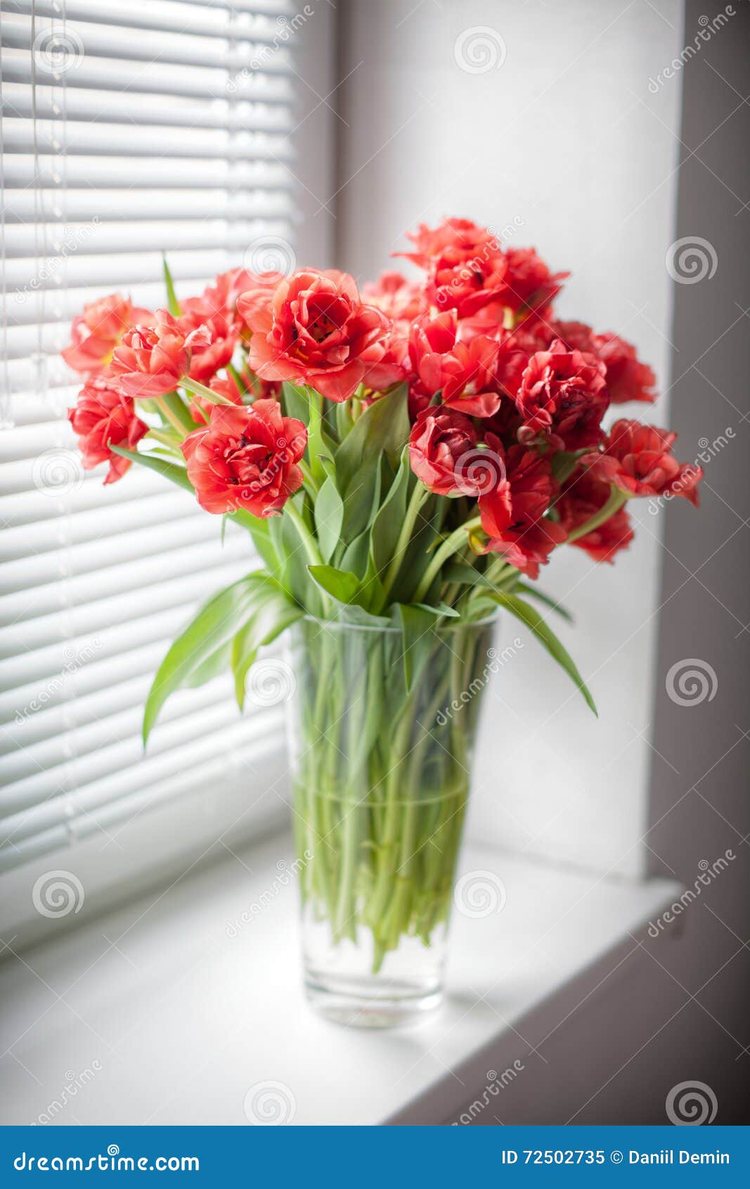 Boeket Van Tulpen Op Het Venster Stock Afbeelding - Image of decor ...