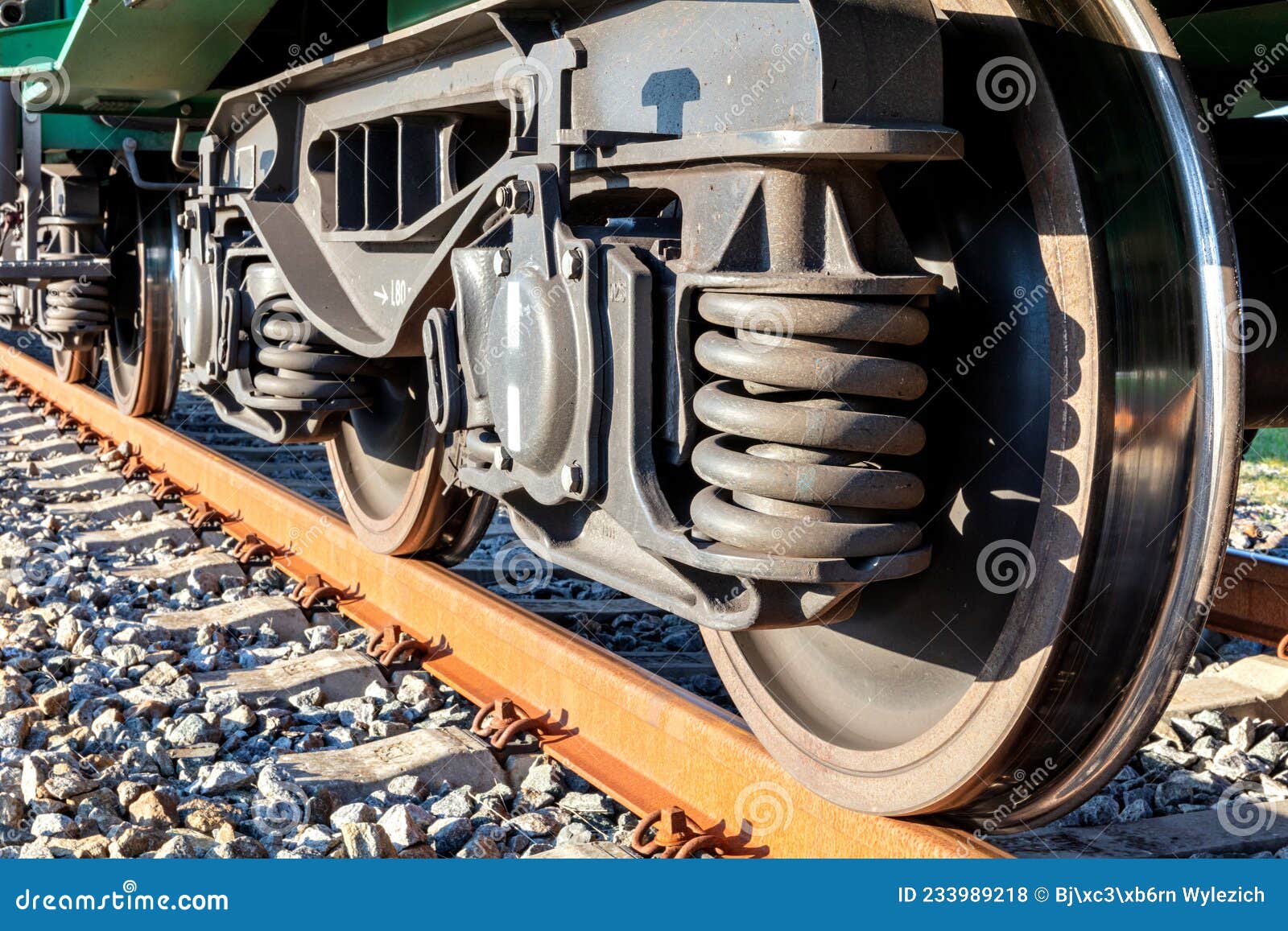 A Bogie Of Freight Railcar Closeup, With Brake Shoe Stock Image ...