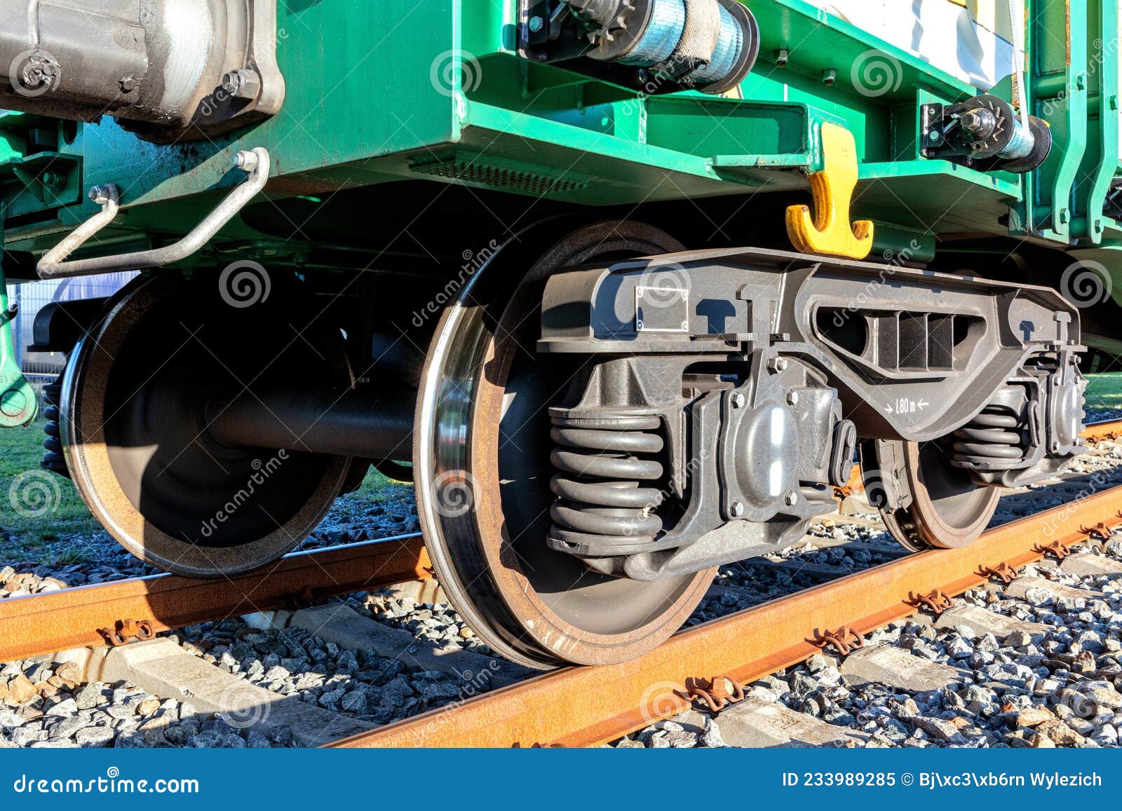 A Bogie Of Freight Railcar Closeup, With Brake Shoe Stock Image ...