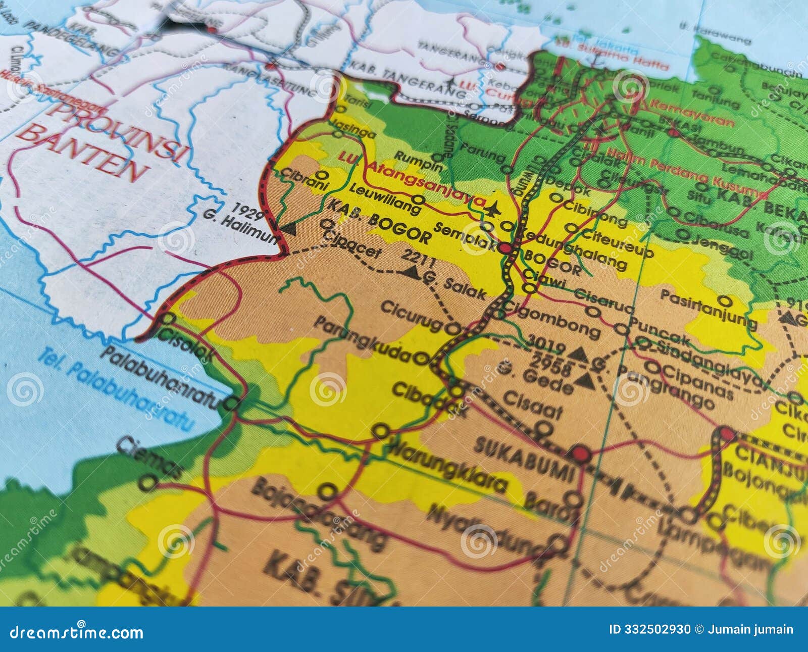 Bogor Map and Major Cities Around it on Physical Map Stock Photo ...