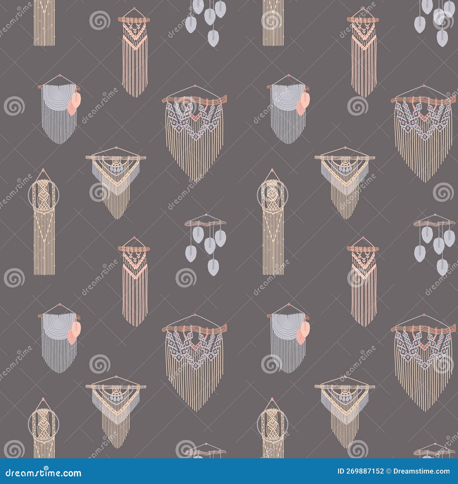 Bohemian Background with Macrame. Vector Seamless Pattern with ...