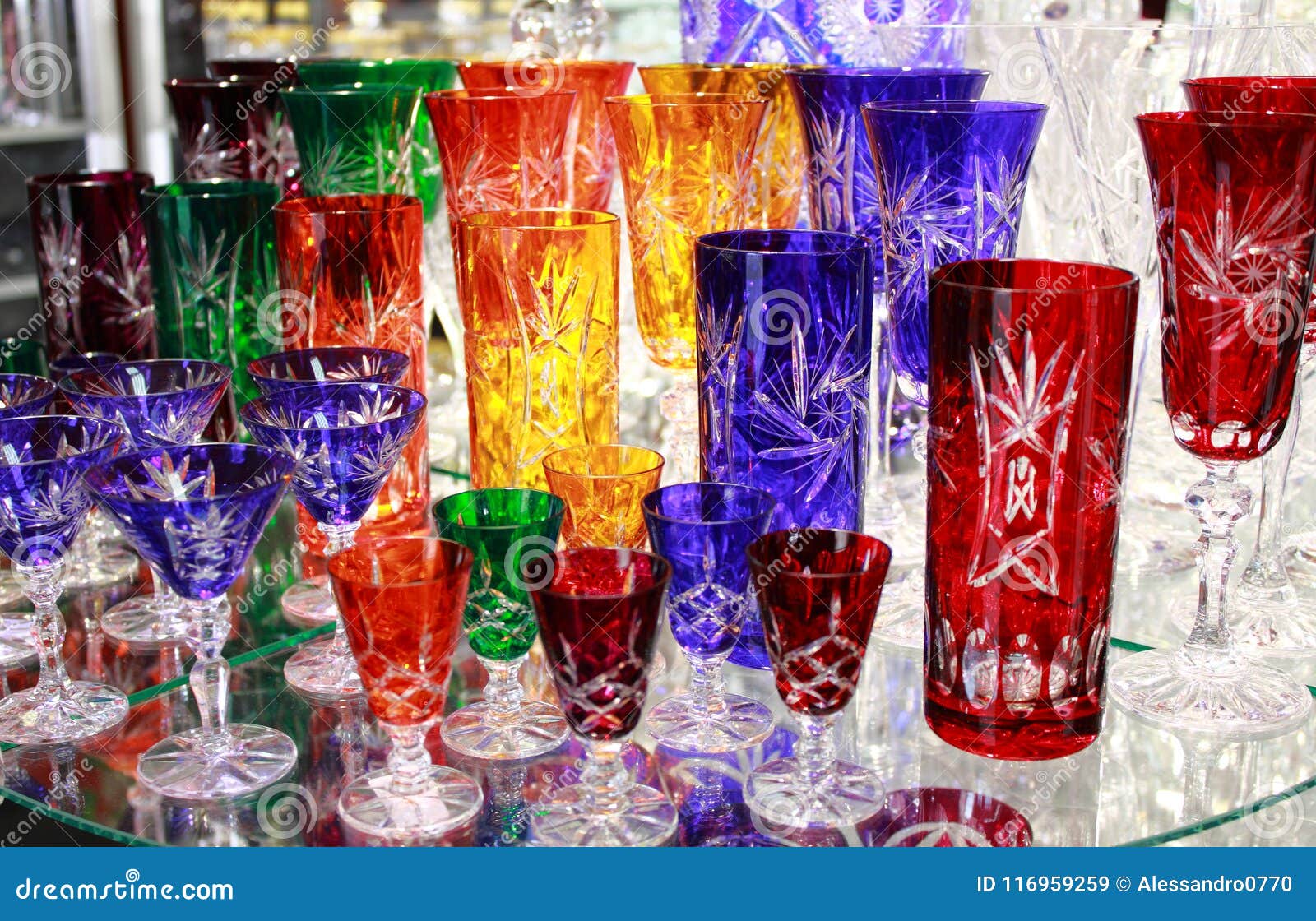 Bohemian Crystal Glass Sharp. Still Life Scene With Glasses On Beige ...