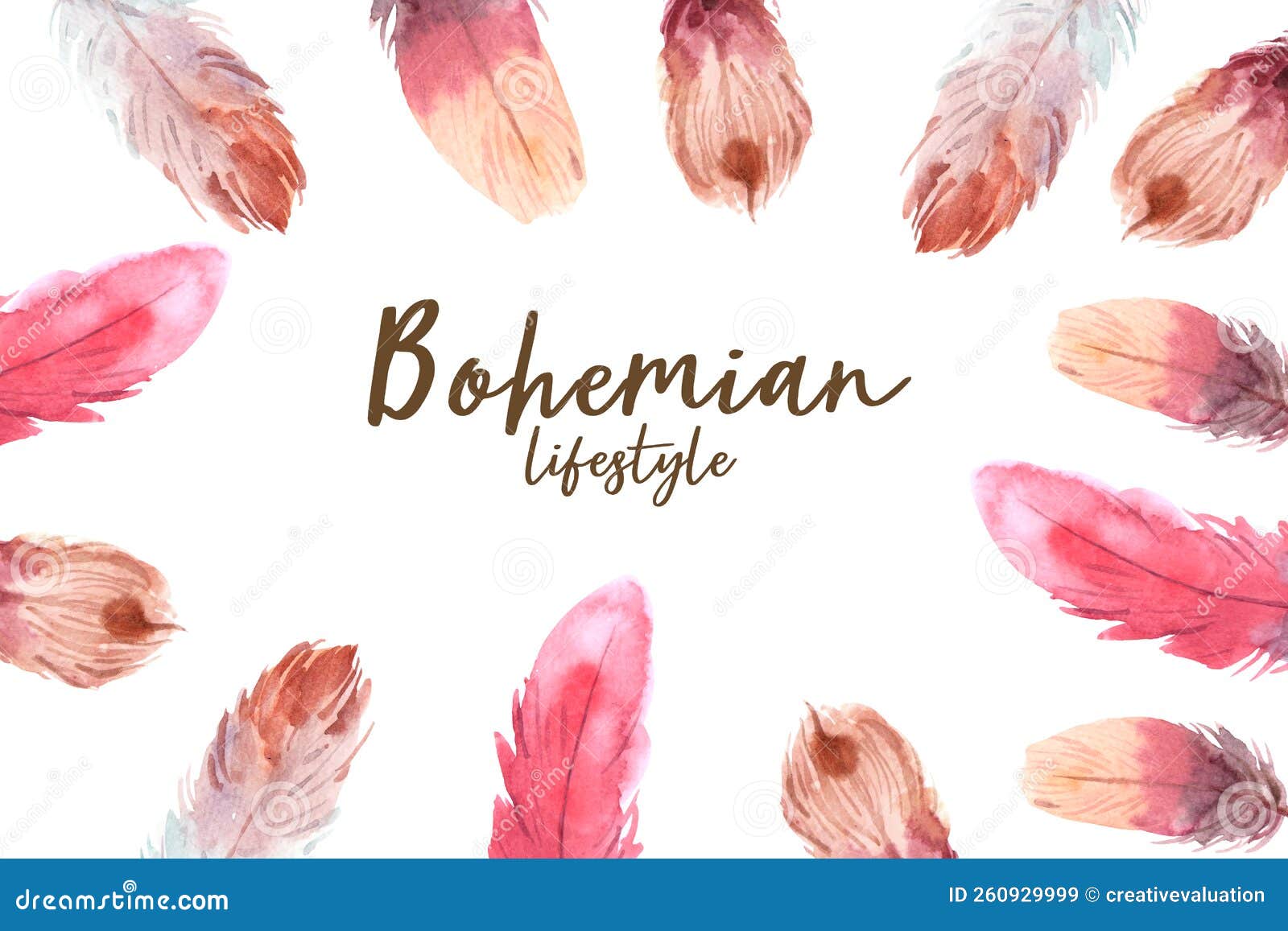 Bohemian Frame Design with Feathers Watercolor Illustration Stock ...