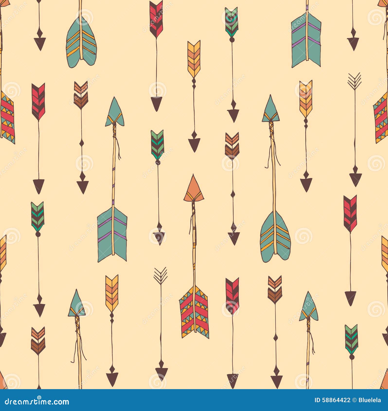 Bohemian Hand Drawn Arrows, Seamless Pattern Stock Vector ...