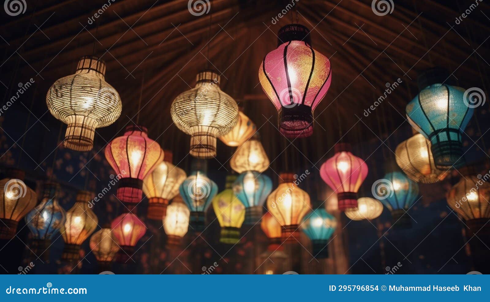 Bohemian Paper Lanterns Dangling from the Ceiling Stock Illustration ...