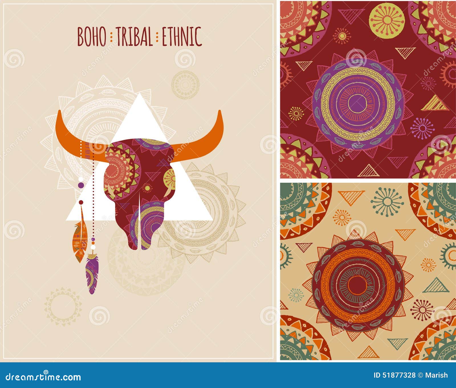 Bohemian, Tribal, Ethnic Background with Bull Stock Vector ...