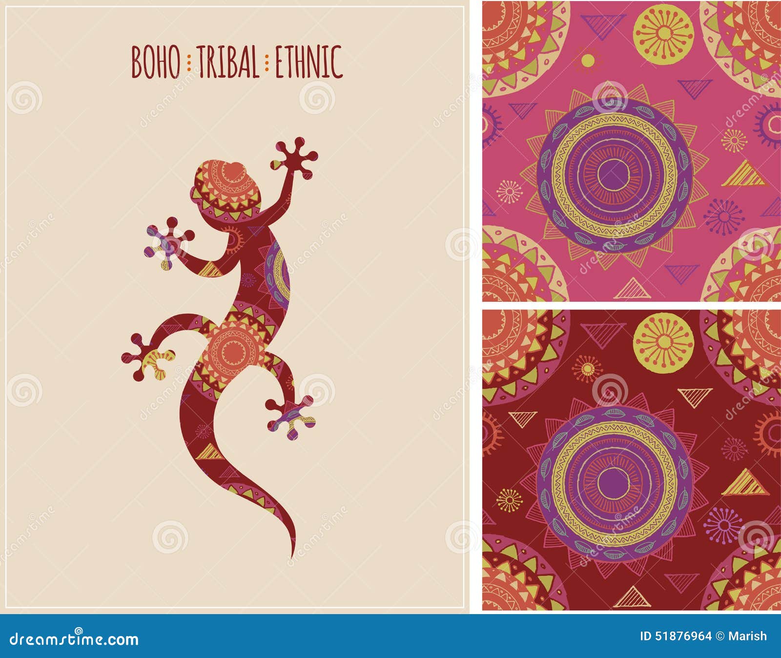 Bohemian, Tribal, Ethnic Background with Lizard Stock Vector ...