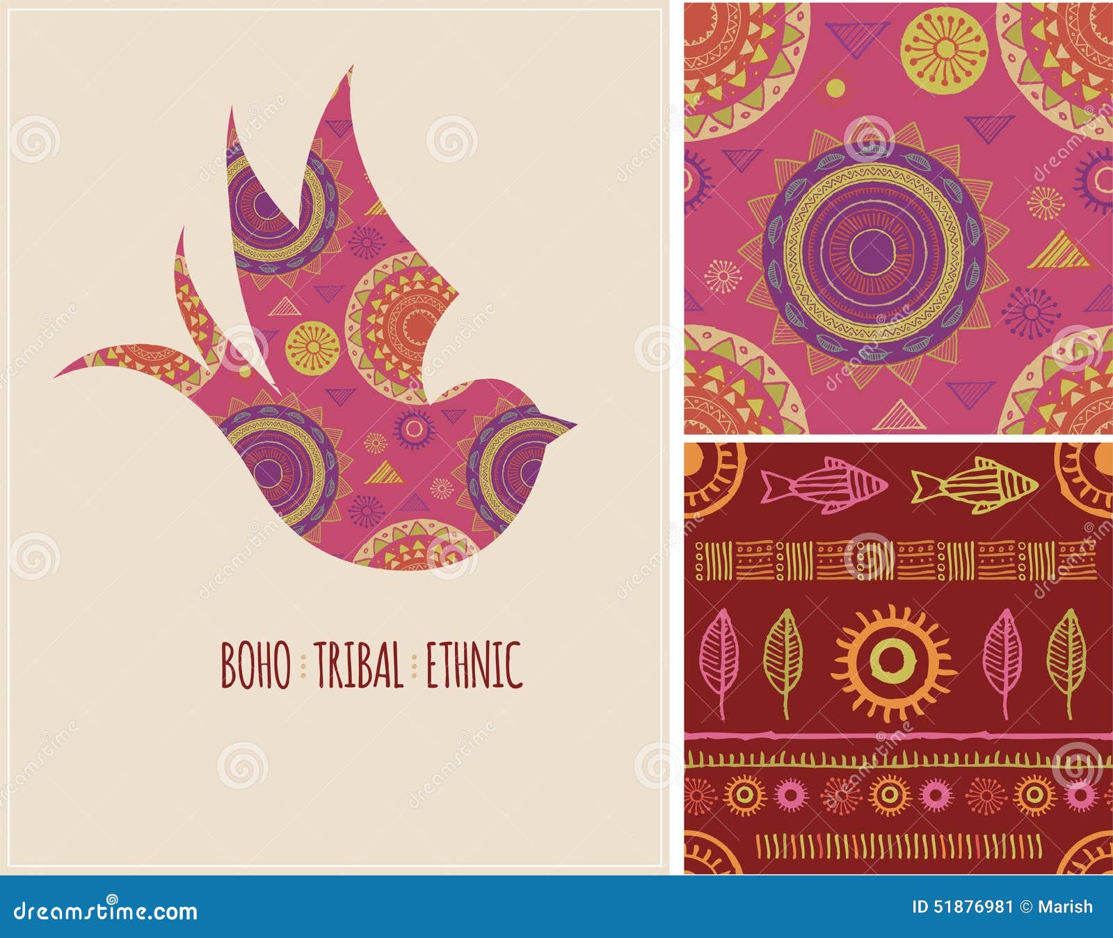 Bohemian, Tribal, Ethnic Background With Bull Vector Illustration ...