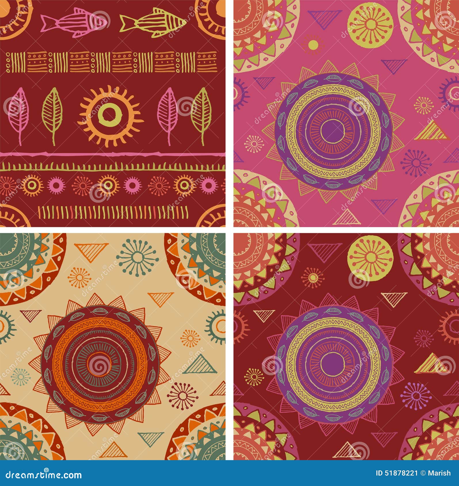 Bohemian Tribal Ethnic Seamless Patterns And Stock Vector