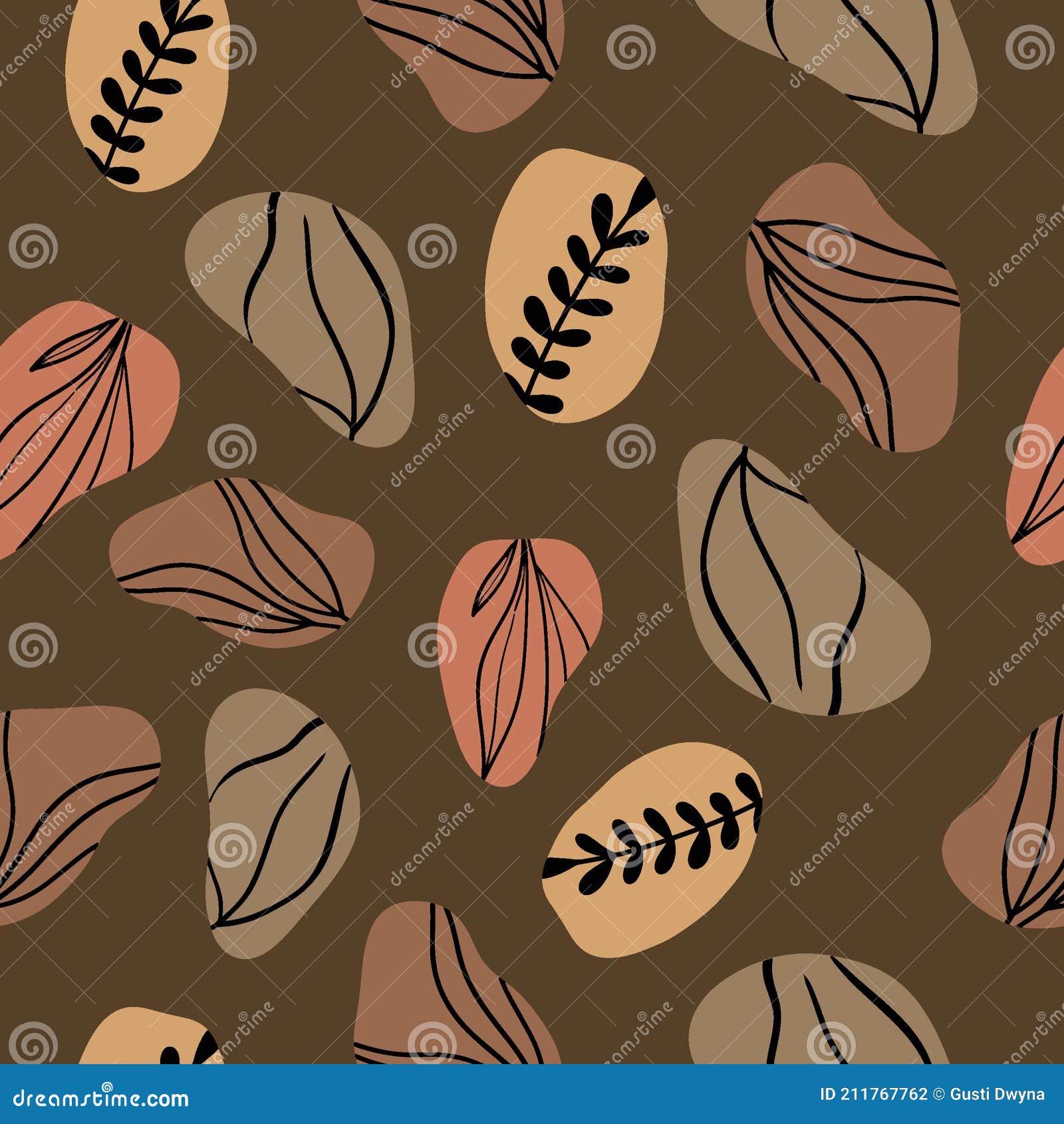 Boho Aesthetic Seamless Pattern with Brown Background Stock Vector ...