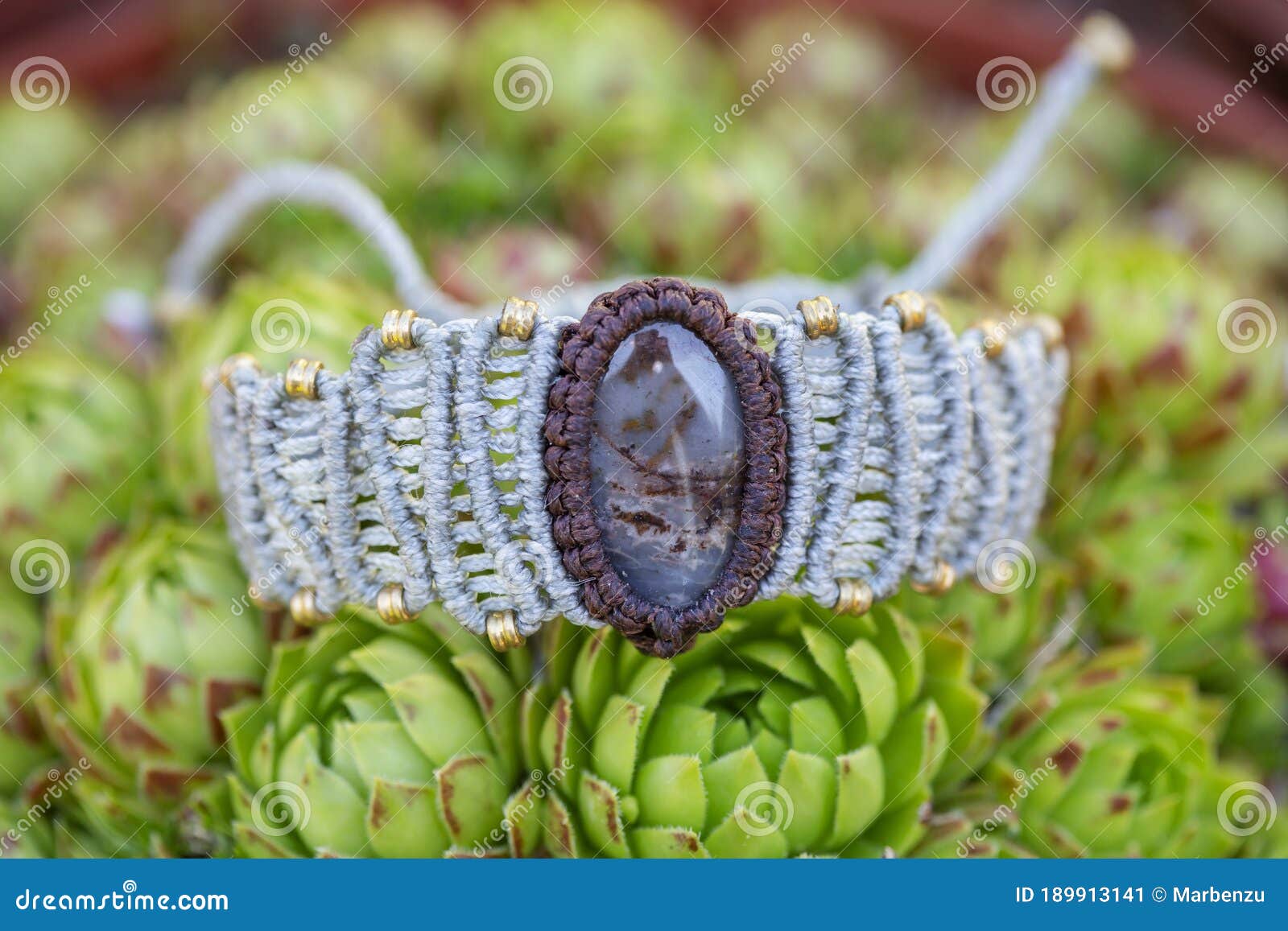Boho Bracelet with Mineral Stone in Macrame Technique Stock Image ...