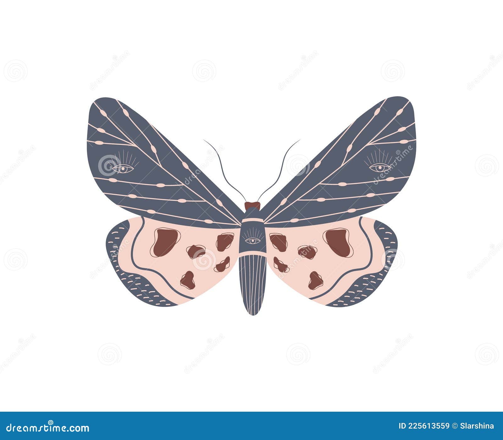 Boho Butterfly. Insect with Celestial Elements. Witch and Magic Symbol ...