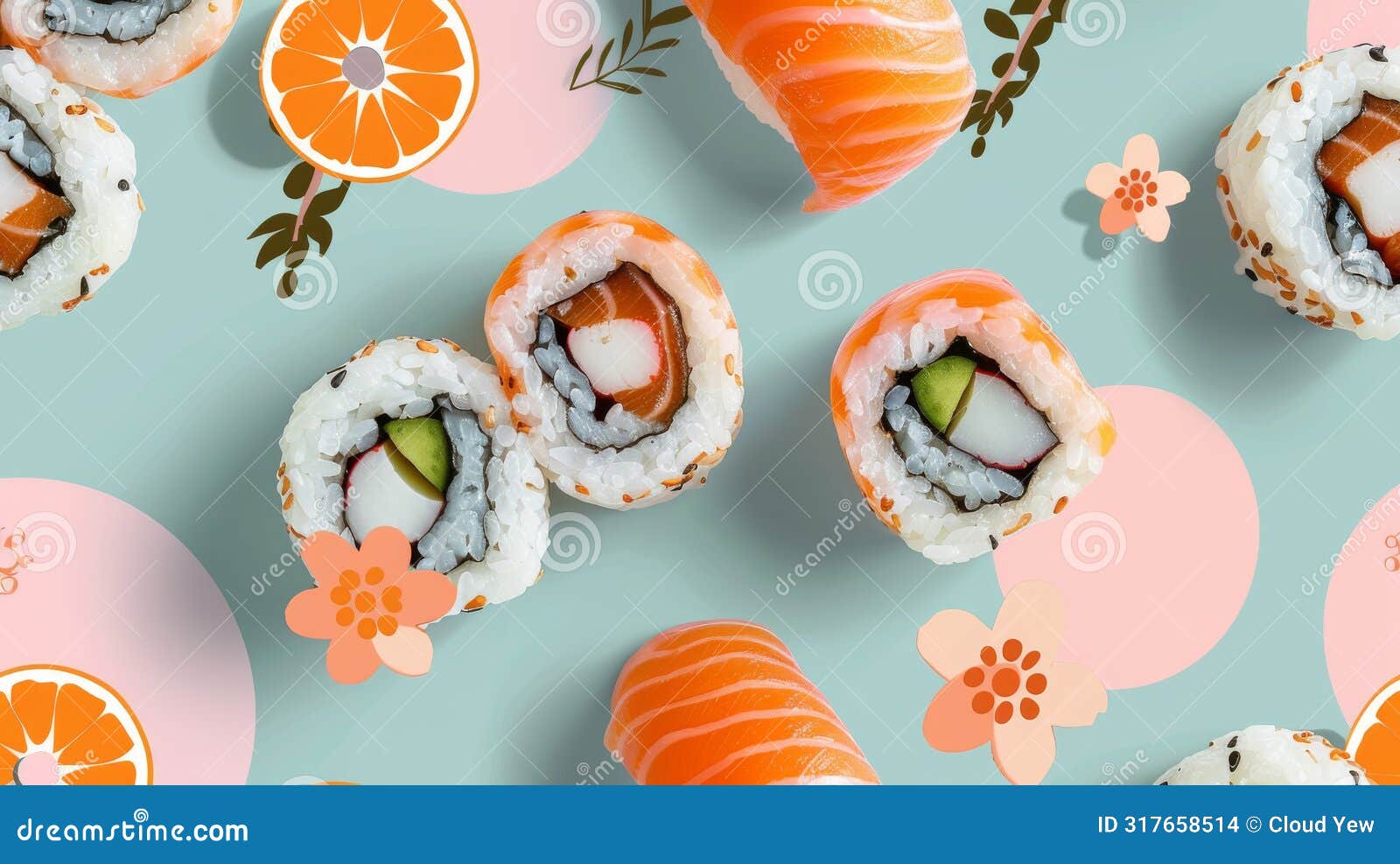 Boho-chic Layout Pattern of Floating Sushi Rolls in a Bohemian ...