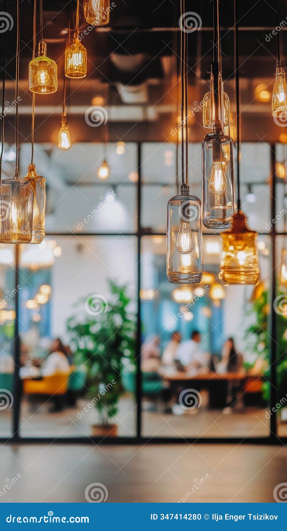 Boho Chic Office Interior Cozy Workplace with Edison String Lights and ...