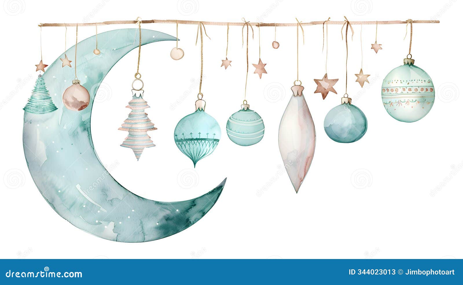 Christmas Moon Clipart with Hanging Ornaments Stock Illustration ...